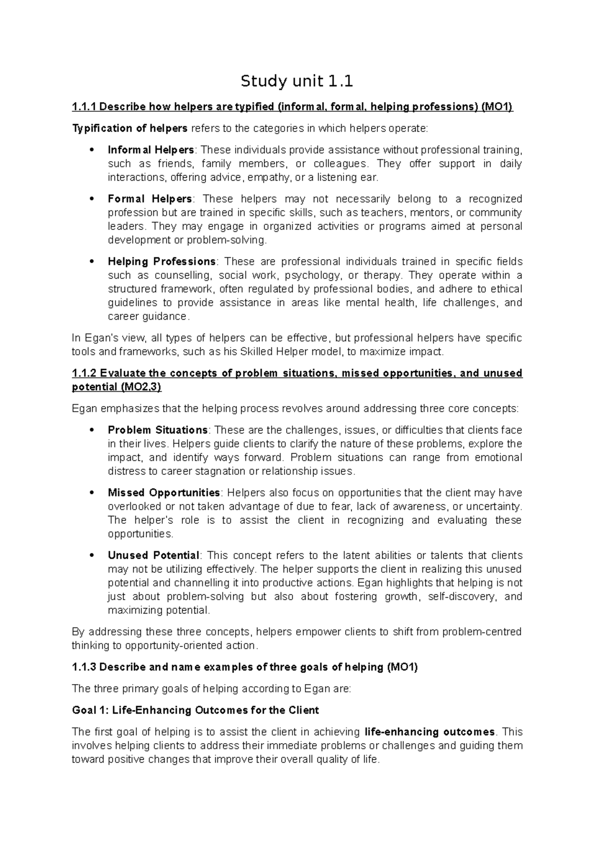 Cb notes psyc 321 - psyc321 - Study unit 1. 1.1 Describe how helpers ...