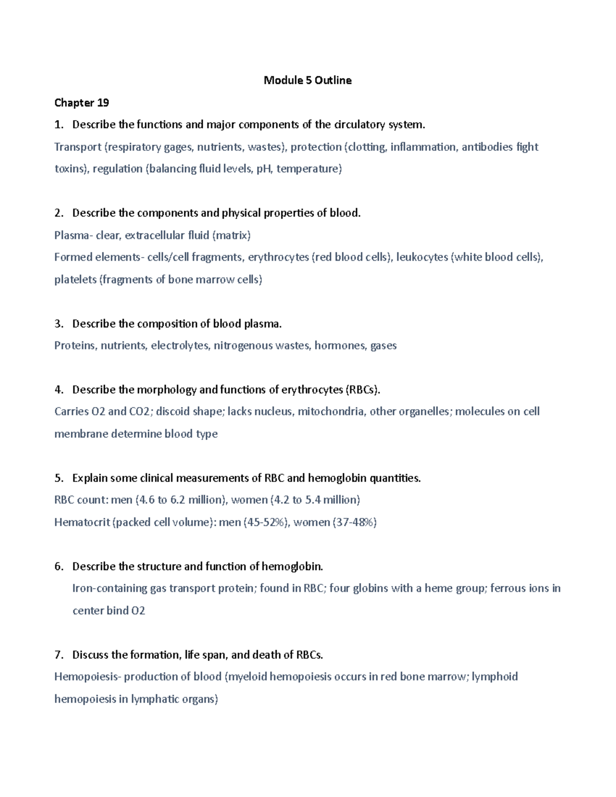 Module 5 Outline - Module 5 Outline Chapter 19 Describe the functions ...