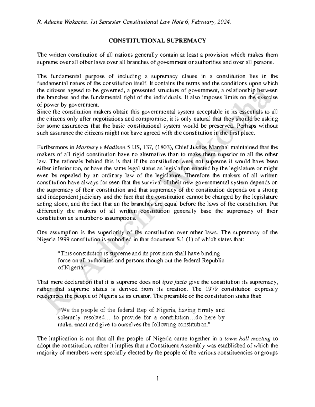 Constitutional Law Note 6 Legislative Power - CONSTITUTIONAL SUPREMACY ...