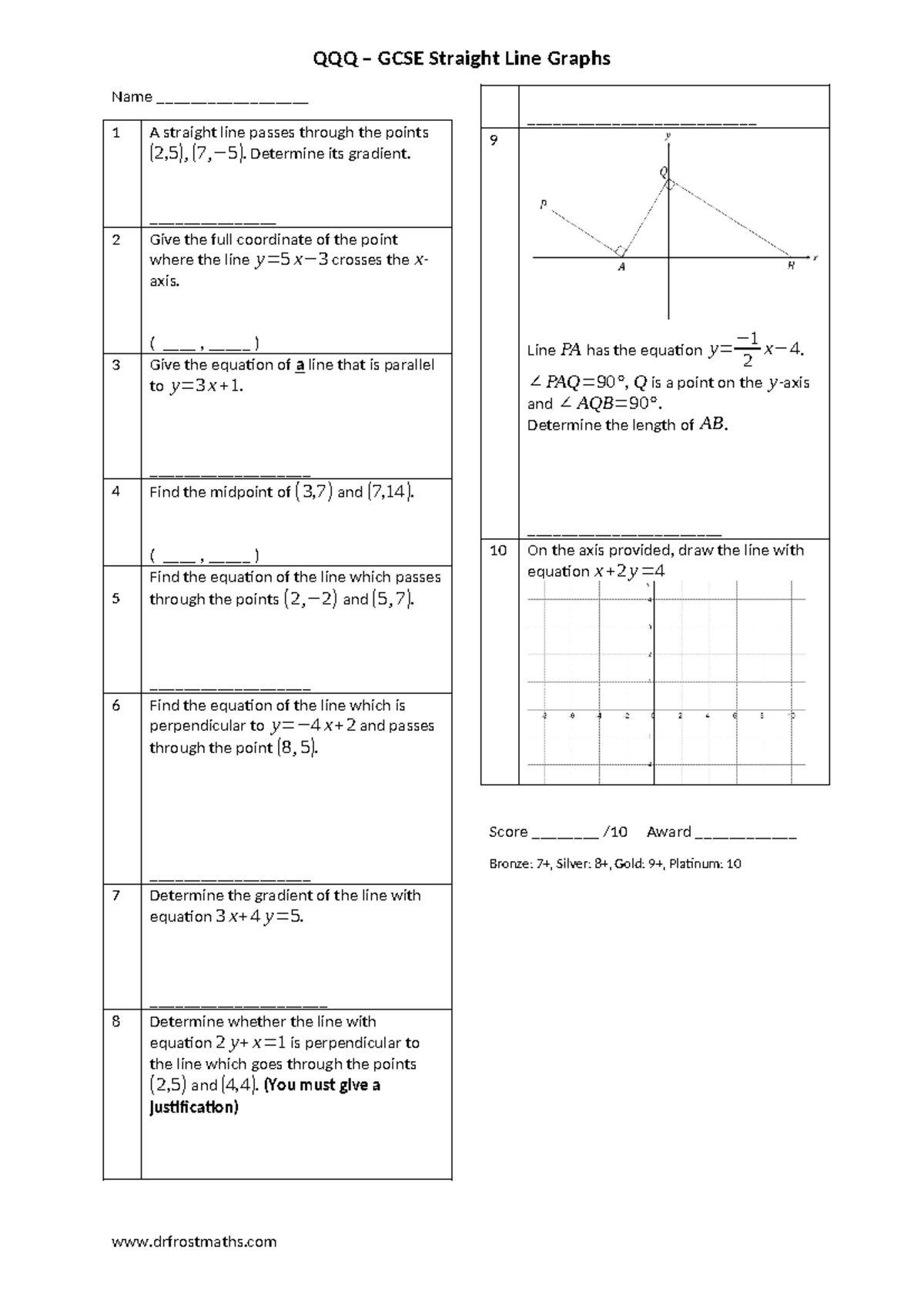 QQQ- Gcsestraight Lines - QQQ – GCSE Straight Line Graphs Name ...