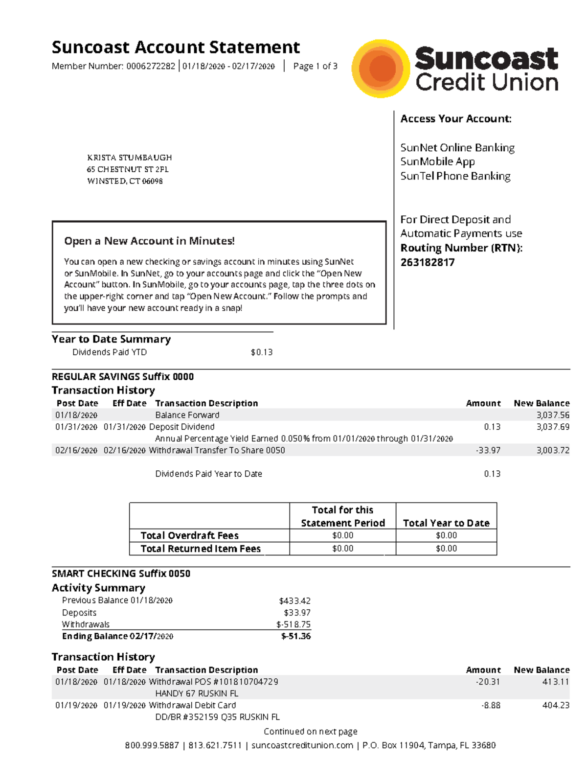 Suncoast Statement - for educational purpose only - Suncoast Account ...