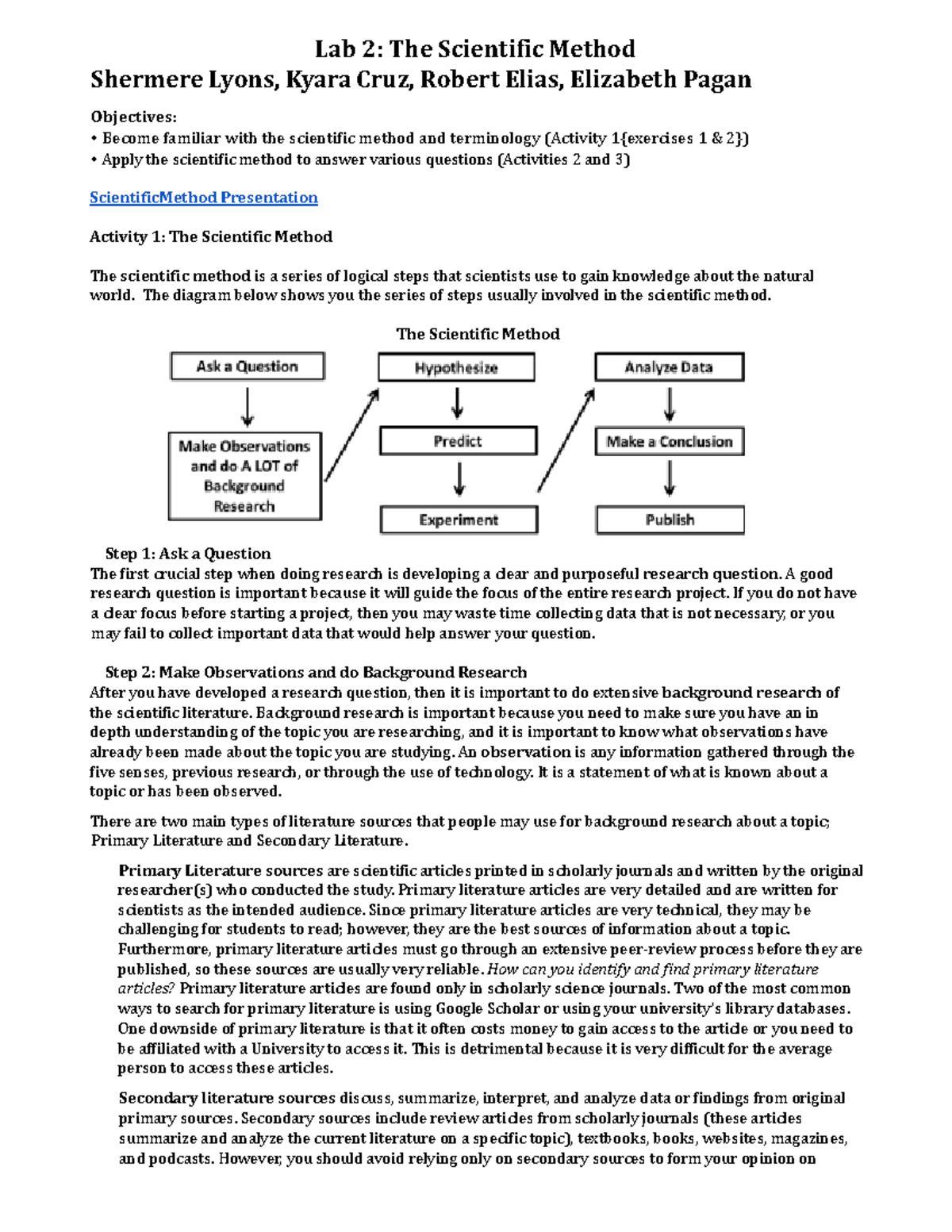 Lab 2. Scientific Method - Lab 2: The Scientific Method Shermere Lyons ...