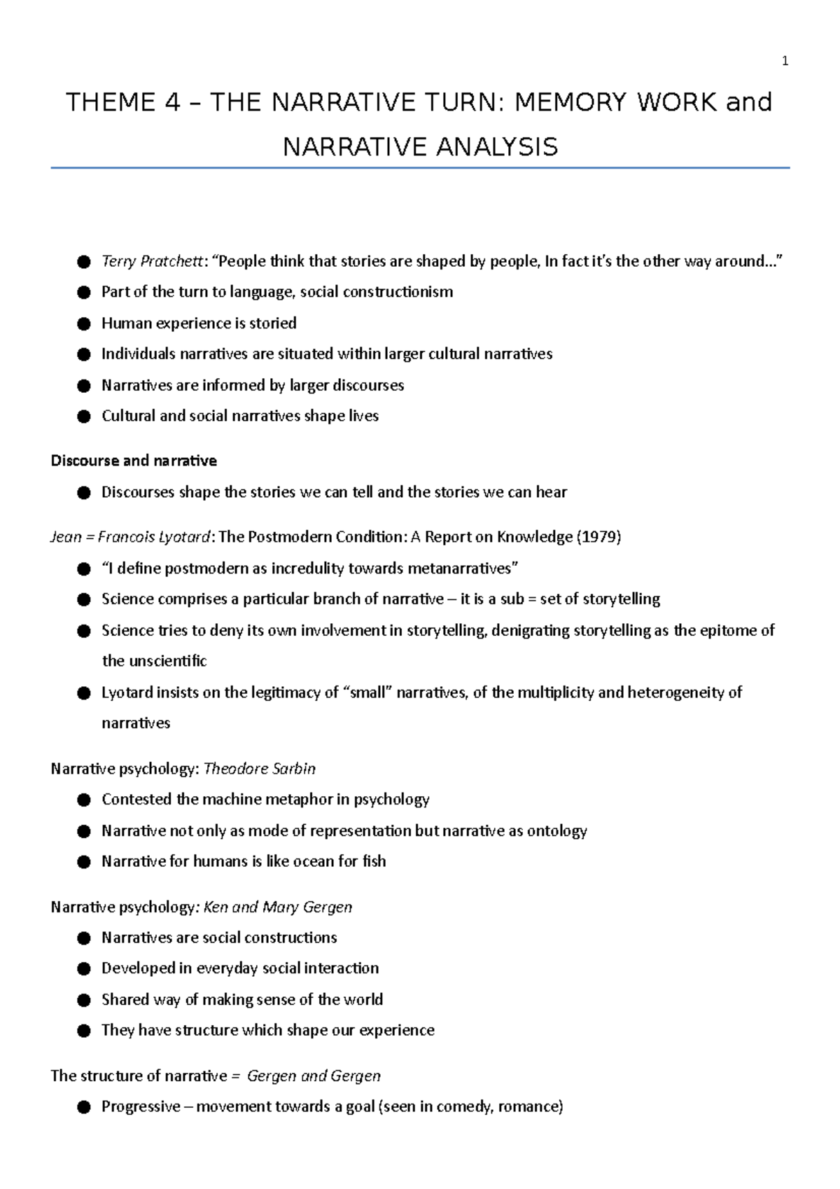 Theme 4 - THE NARRATIVE TURN: MEMORY WORK and NARRATIVE ANALYSIS ...