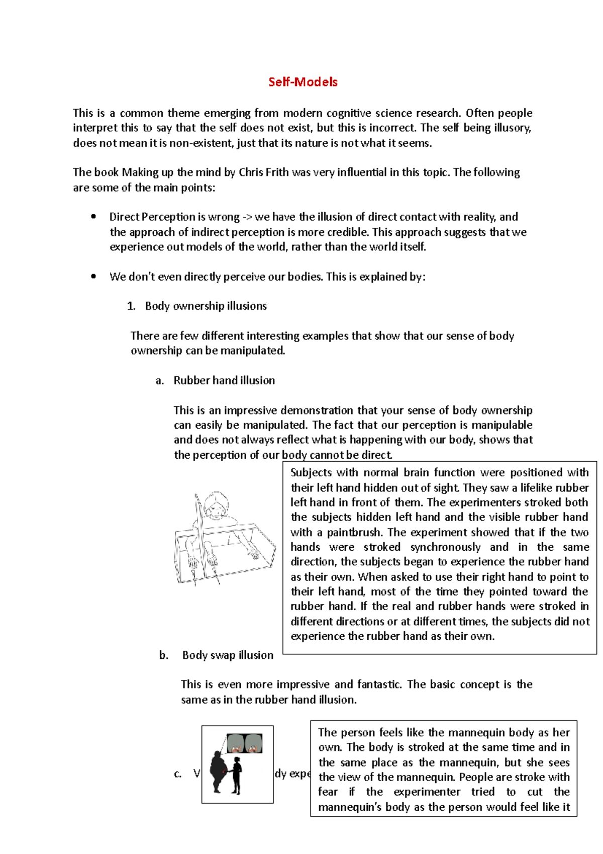 Cognition - Lecture 4 - Self-Models - Self-Models This is a common ...