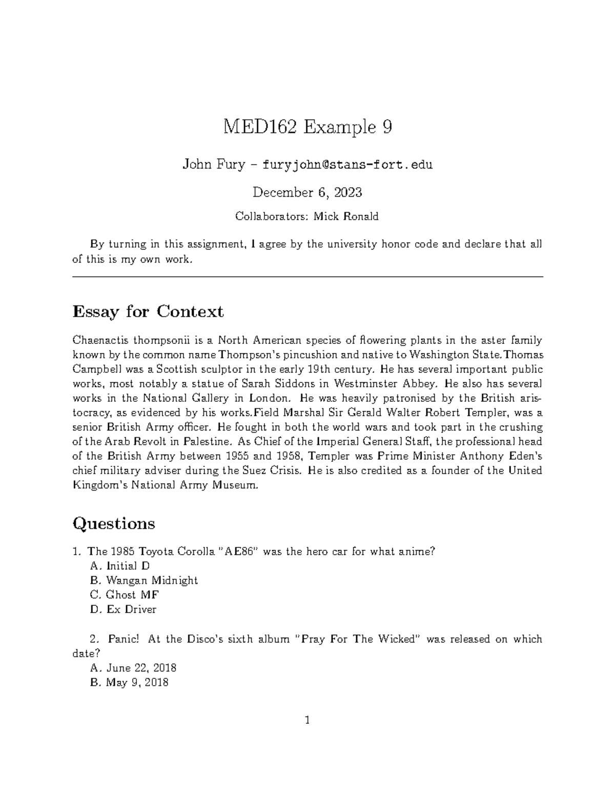 MED162 Example 9 - be introduced to the basic medical and behavioural ...