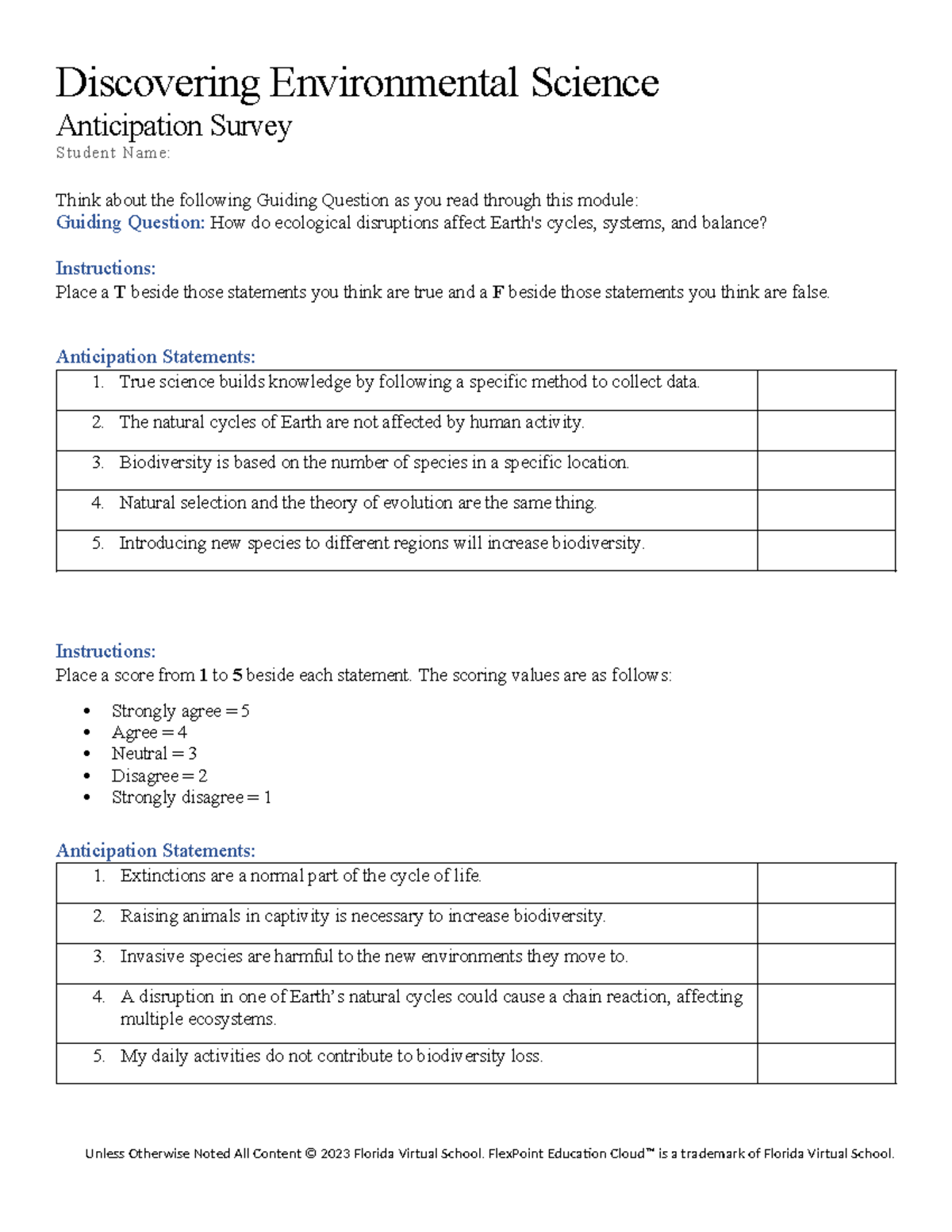 01 00 anticipation survey - Discovering Environmental Science ...