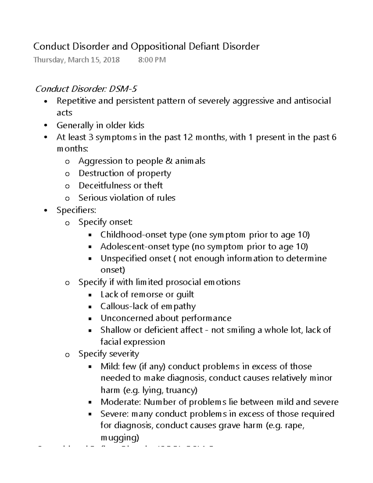 Conduct Disorder and Oppositional Defiant Disorder - lying, truancy ...