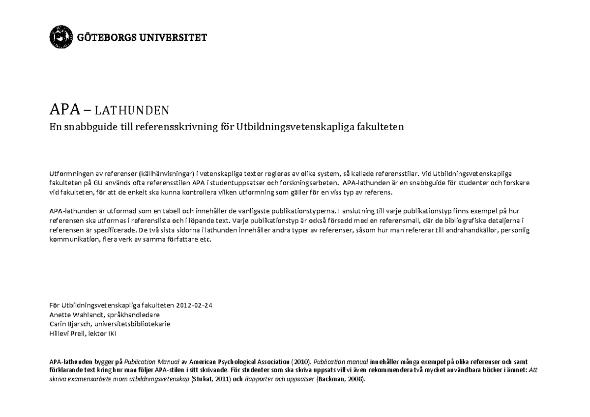 APA-lathunden - Publication manual innehåller många exempel på olika ...