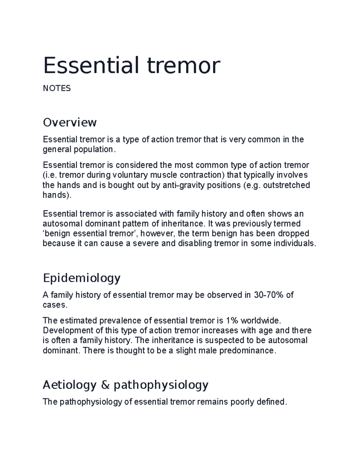 Essential tremor - short notes - Essential tremor NOTES Overview ...