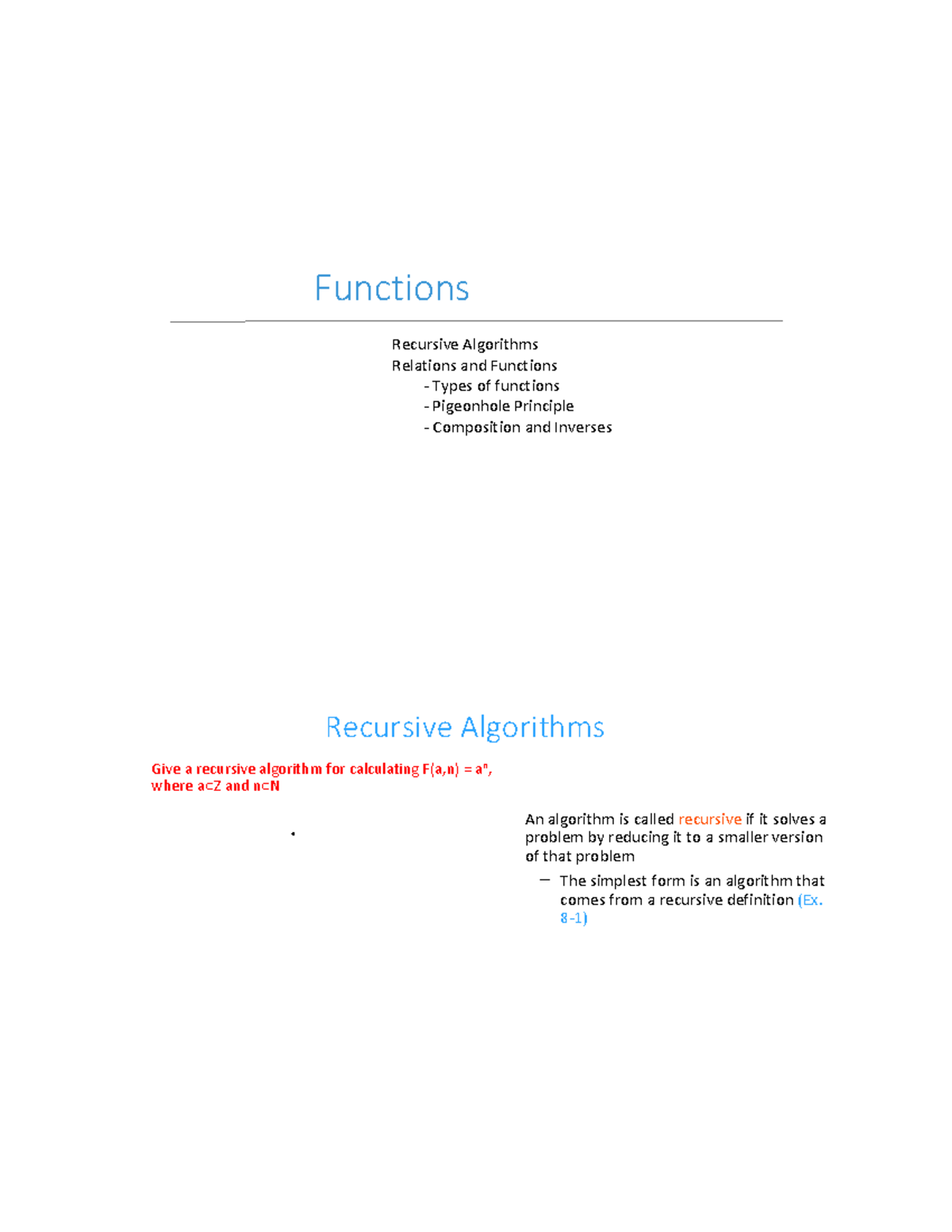 Topic 8-functions - good - Recursive Algorithms Relations and Functions - Types of functions ...