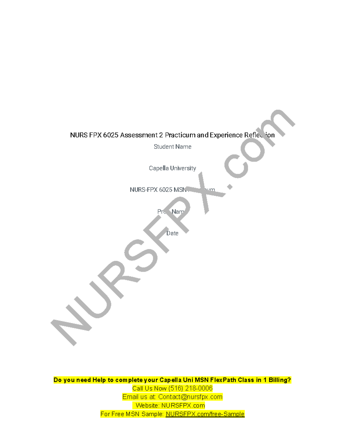NURS FPX 6025 Assessment 2 Practicum and Experience Reflection - NURS ...