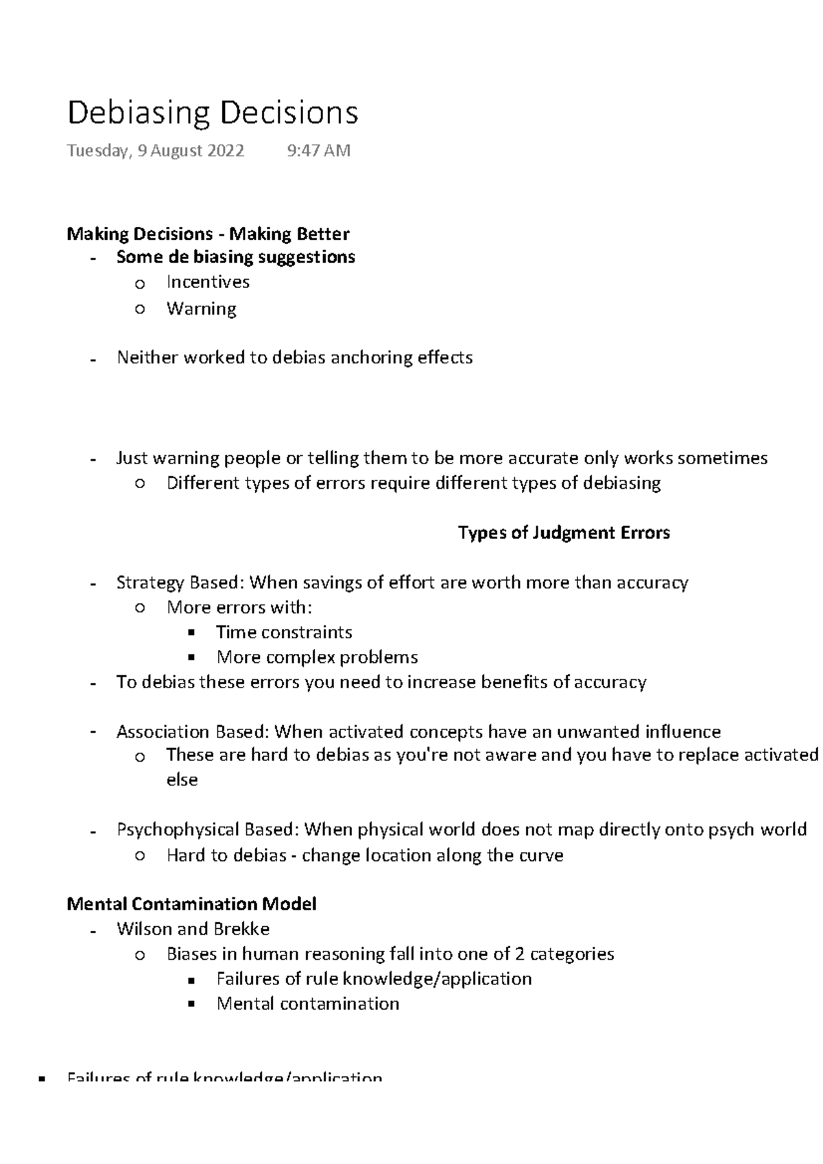 Debiasing Decisions - Making Decisions - Making Better Some de biasing ...