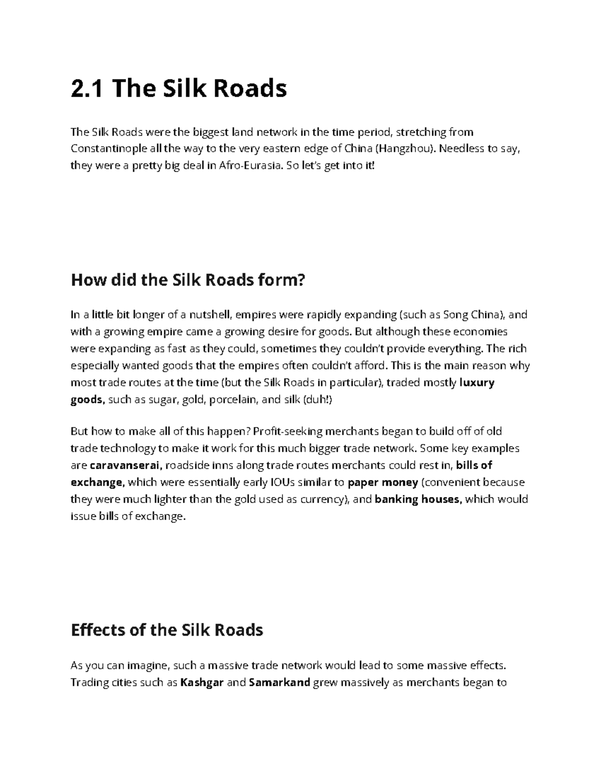 Unit 2 APWH Notes - 2 The Silk Roads The Silk Roads were the biggest ...