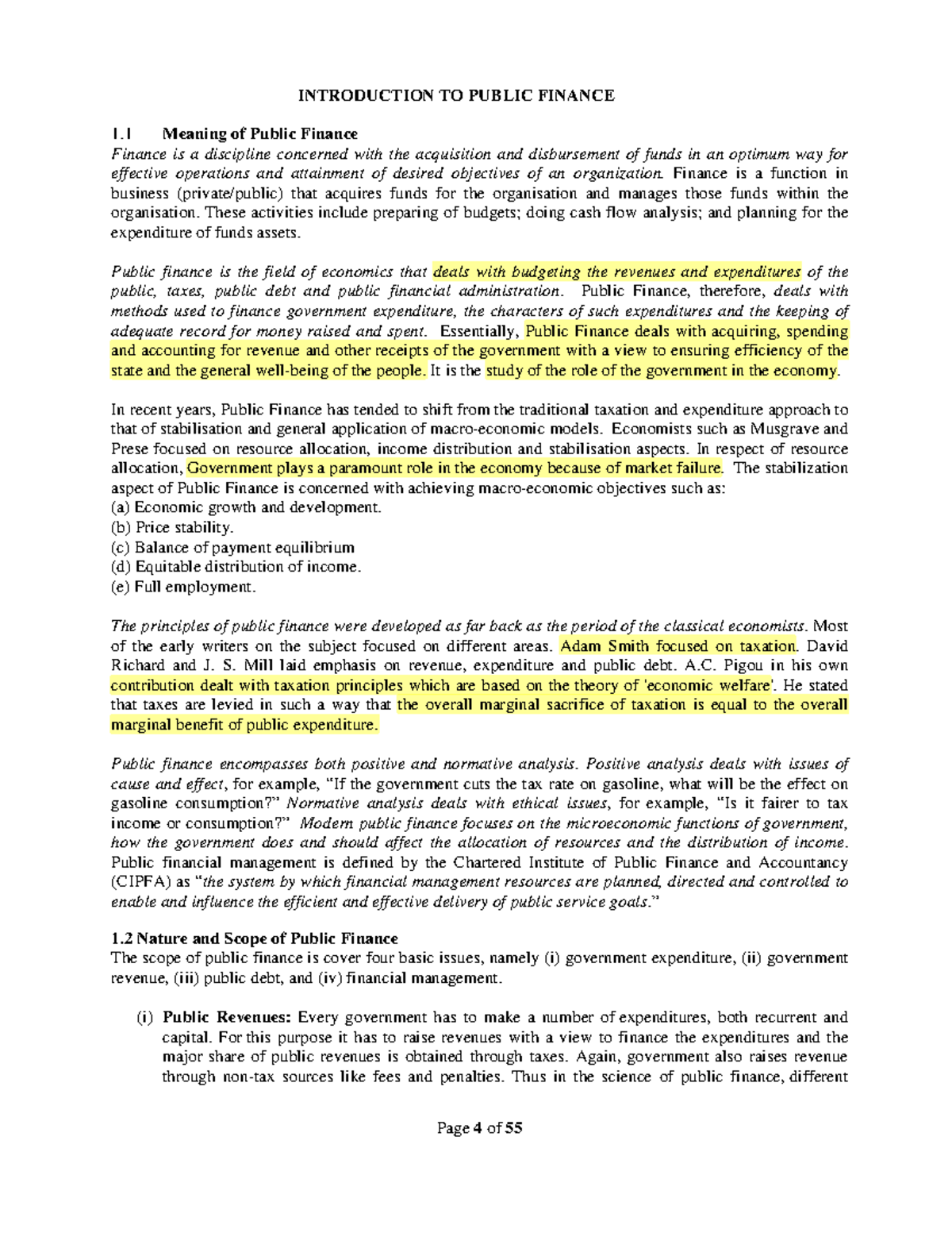 Overview 2 - good - INTRODUCTION TO PUBLIC FINANCE 1 Meaning of Public ...