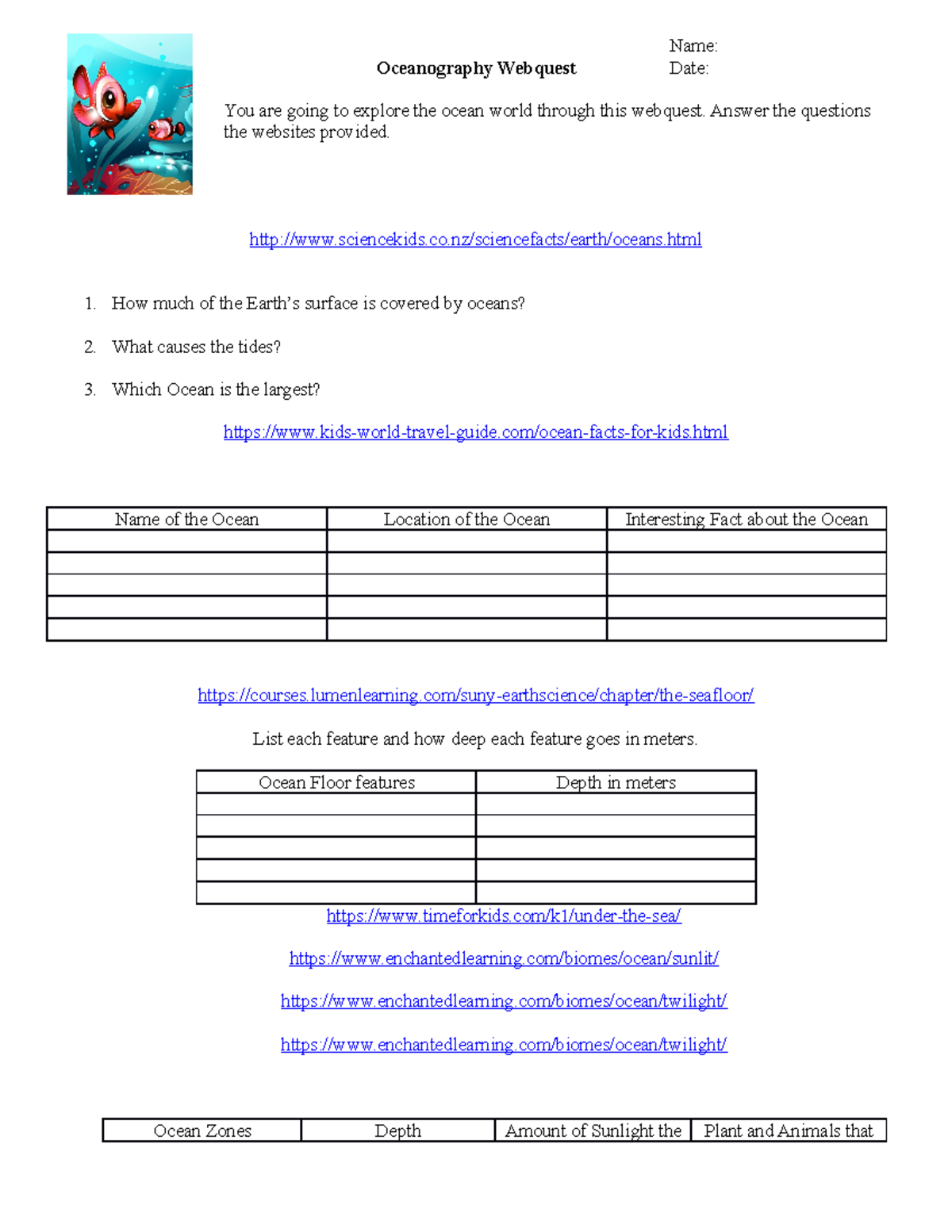 Ocean webquest - 87ytdrgfxcbvhjbkugyftdrytfgkuhl.n,jhj - Oceanography ...