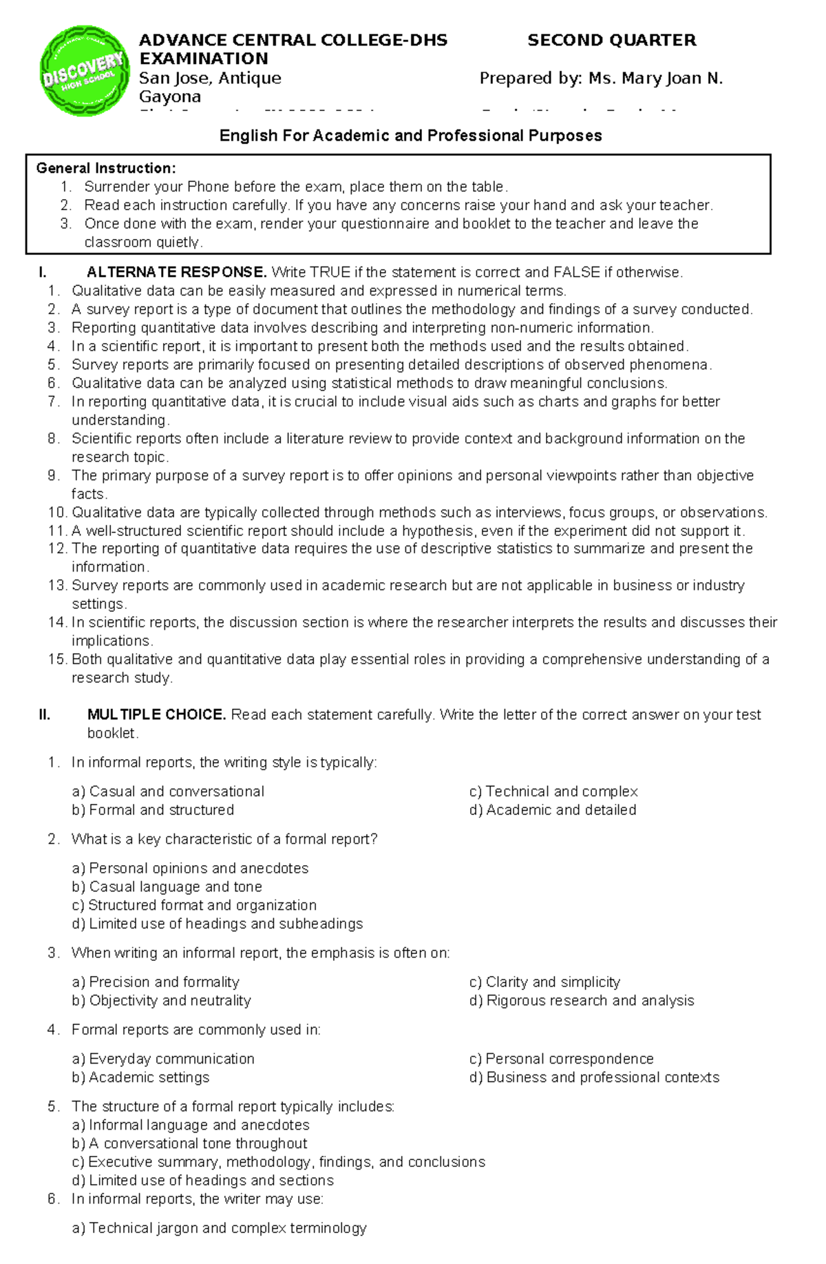 EAPP - Quarter 2 - This notes is well prepared for learnings of High ...