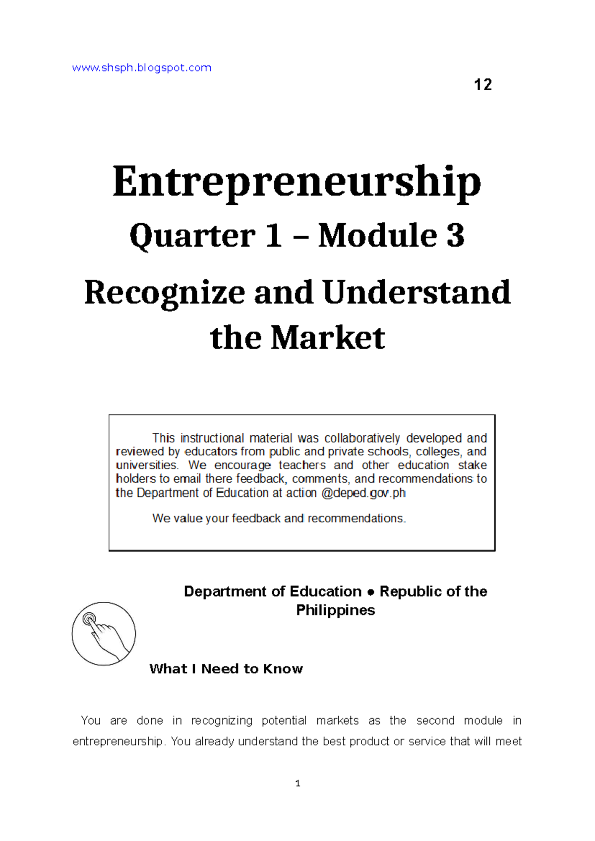 Mod3 Recognize-and-Understand-the-Market - 12 Entrepreneurship Quarter ...