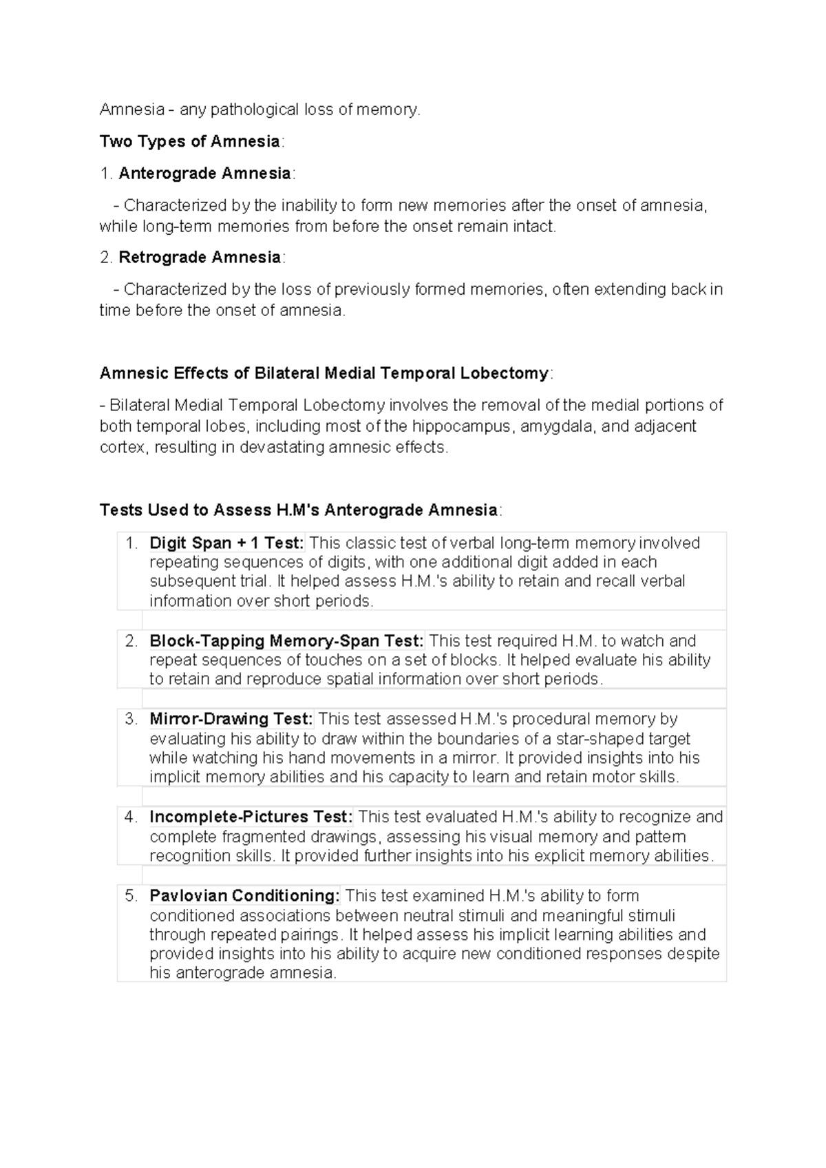 Amnesia final notes - grabe ka sir - Amnesia - any pathological loss of ...