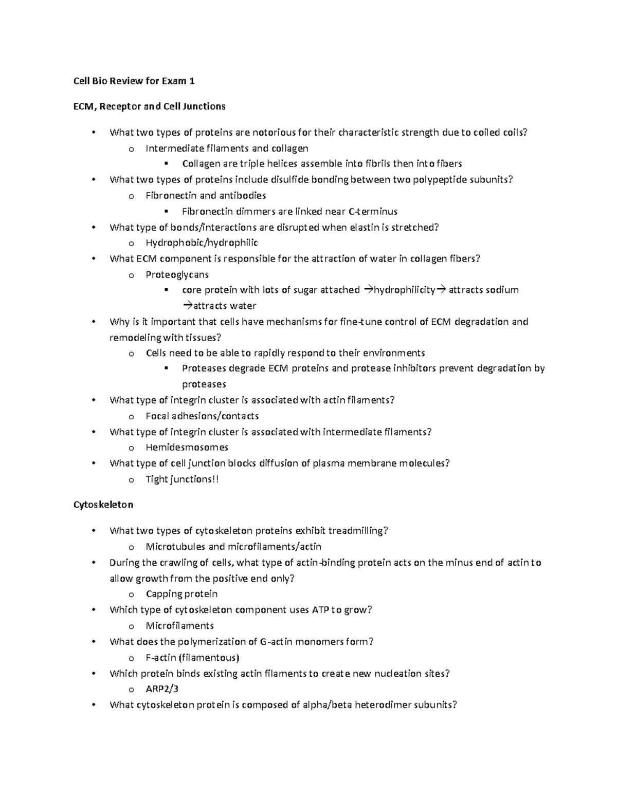 Cell Bio Review for Exam 1 - Studocu