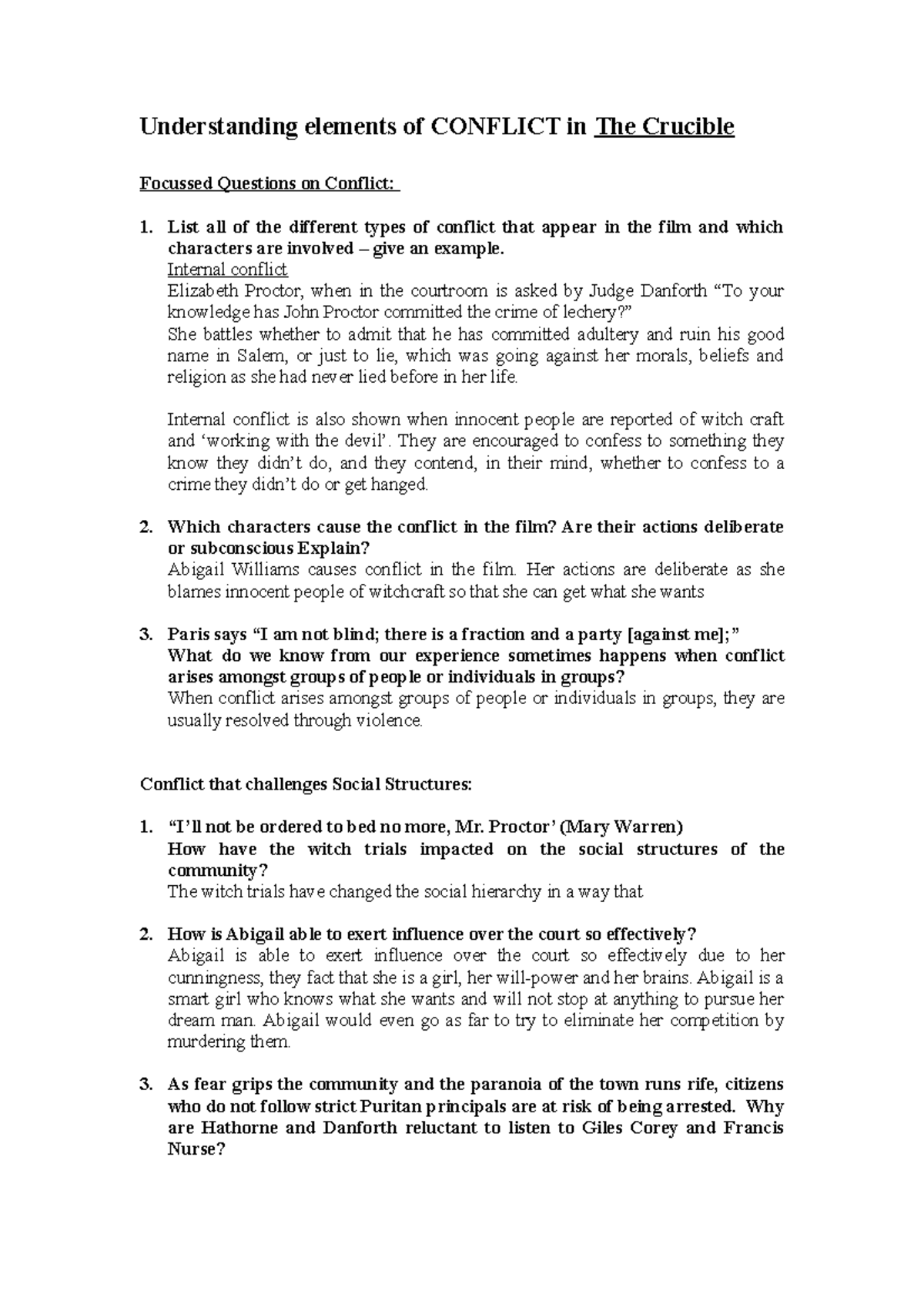 Understanding Elements of Conflict in The Crucible - Understanding ...