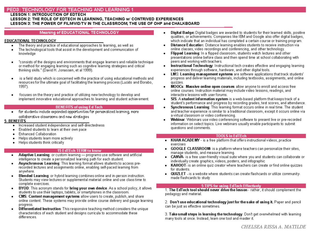 Print-prelim edtech - educational technology - LESSON 1: INTRODUCTION ...