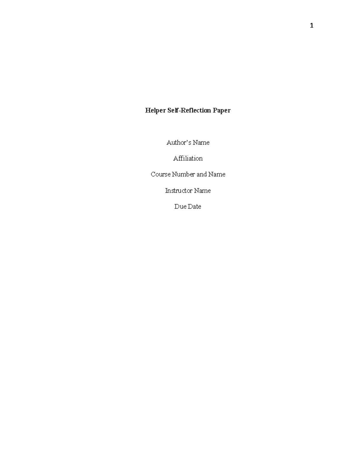 Helper self-reflection paper - sociology - Studocu