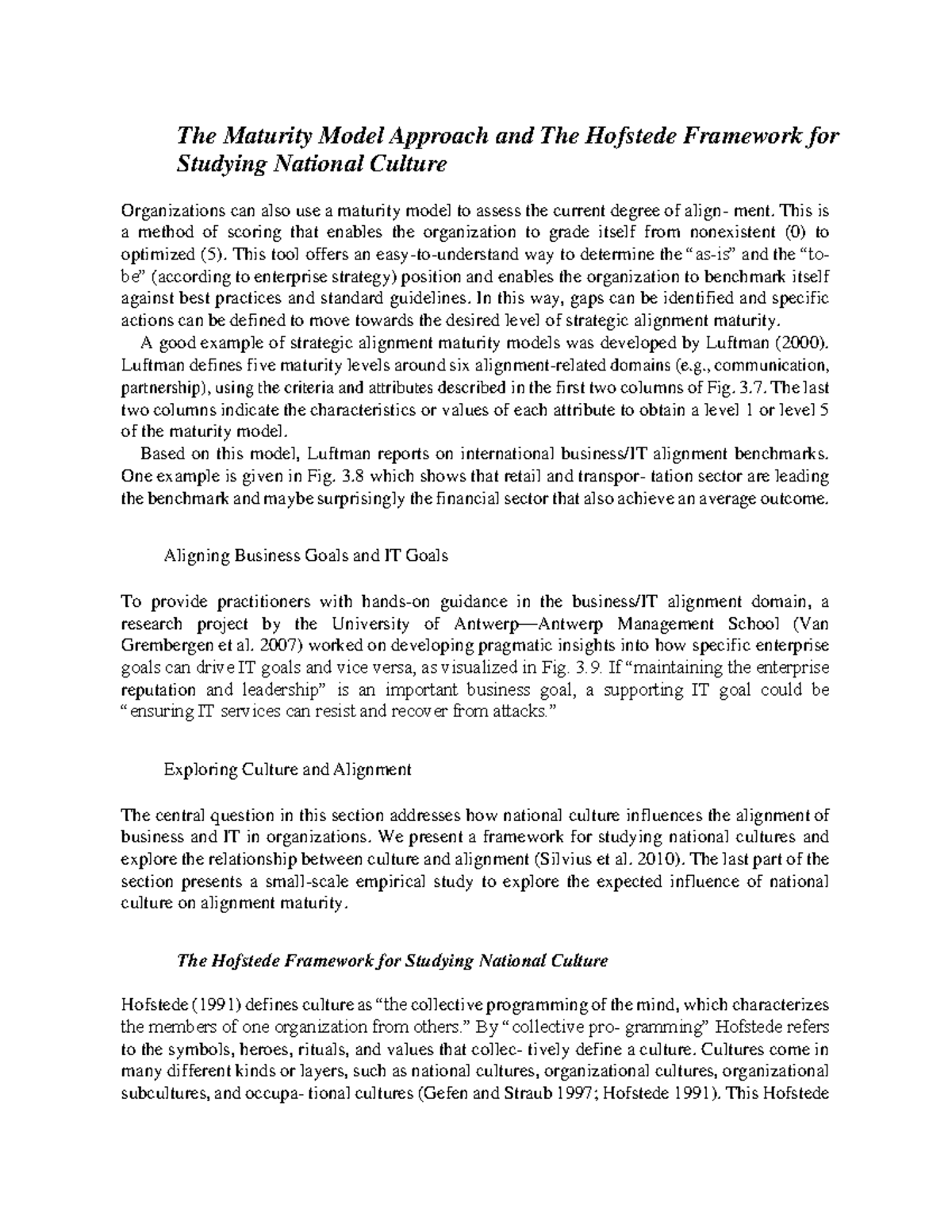 The Maturity Model Approach and The Hofstede Framework for Studying ...