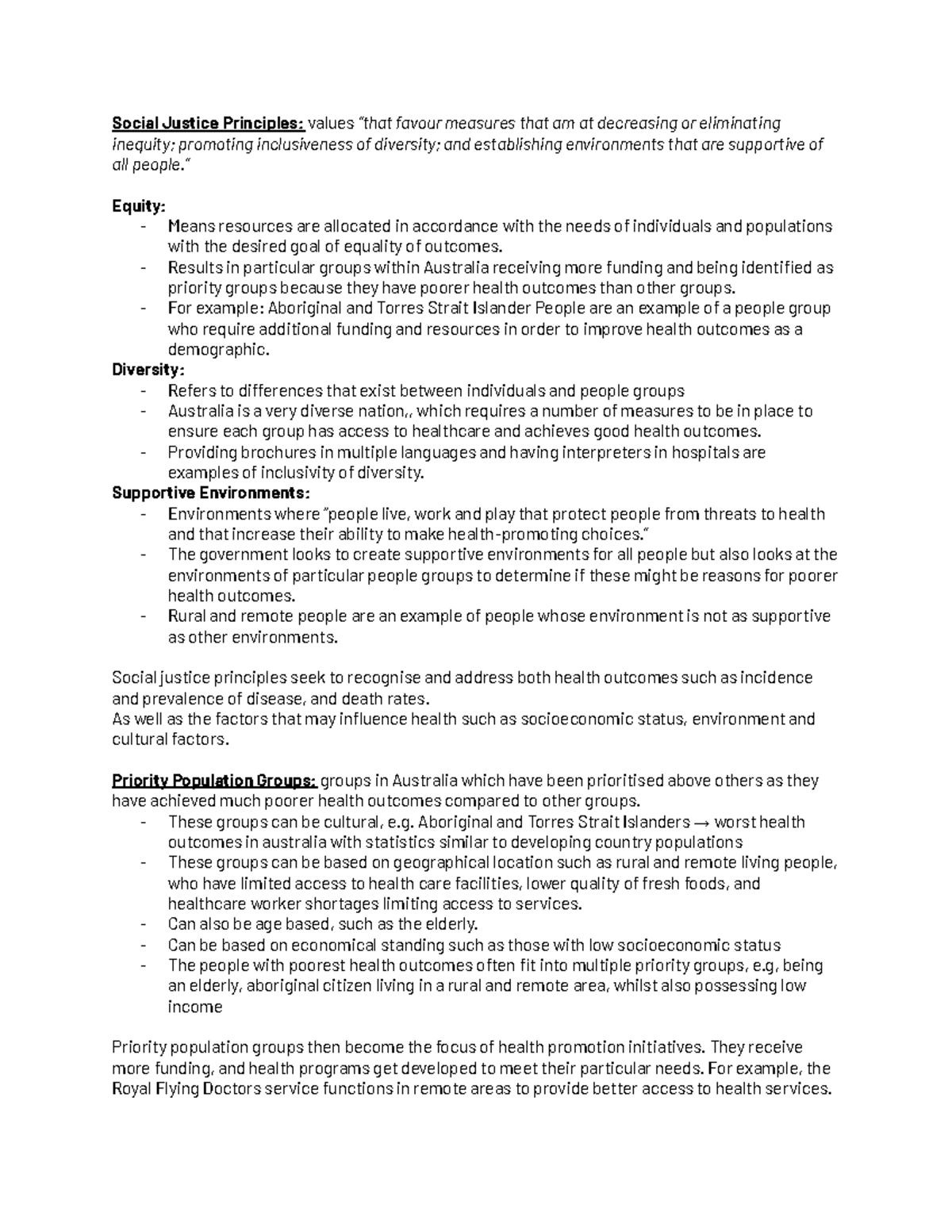Summary Notes Identifying Priority Health Issues - Social Justice ...