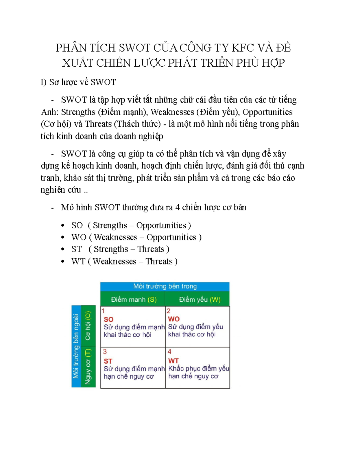 375679265 PHAN TICH SWOT CỦA CONG TY KFC VA ĐỀ XUẤT CHIẾN LƯỢC PHAT TRIỂN PHU HỢP - PHÂN TÍCH ...