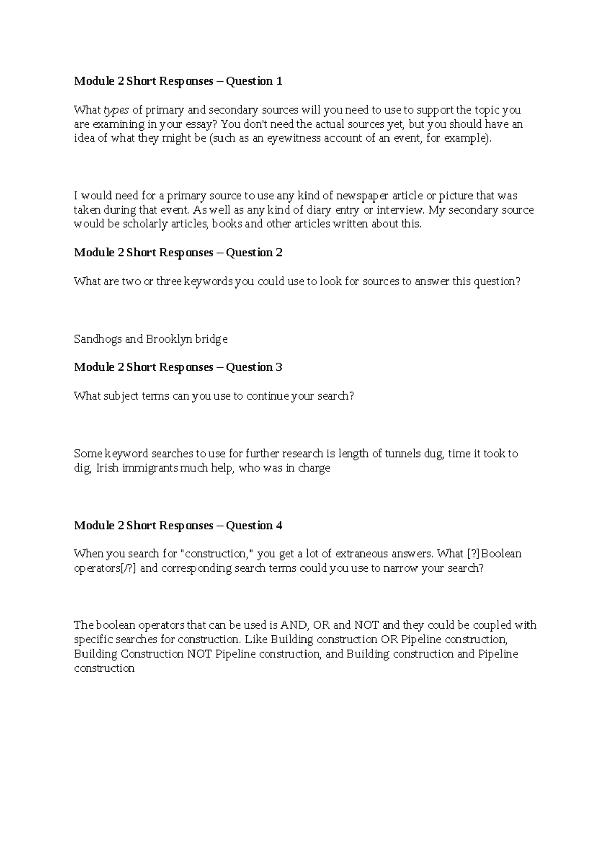 Walter Lawrence HIS 200 Applied History 2 - Module 2 Short Responses ...