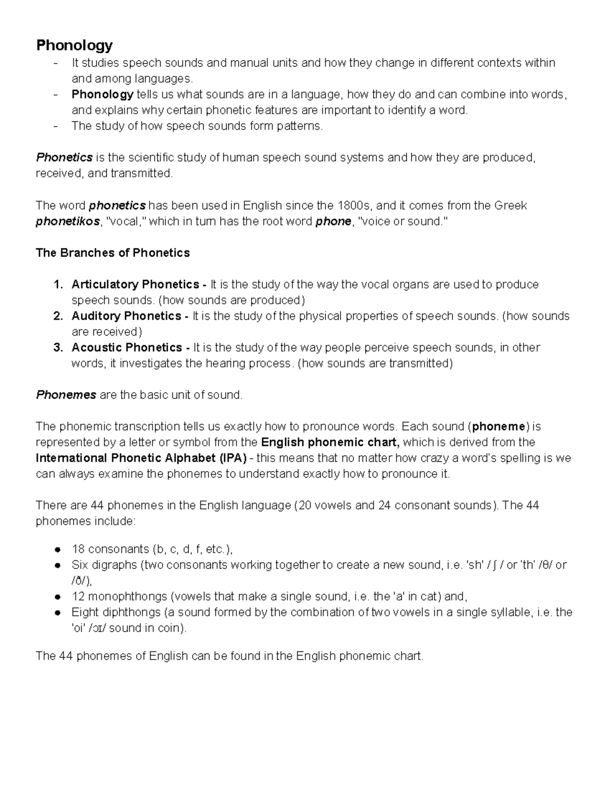 Notes on Phonology - Phonology It studies speech sounds and manual ...
