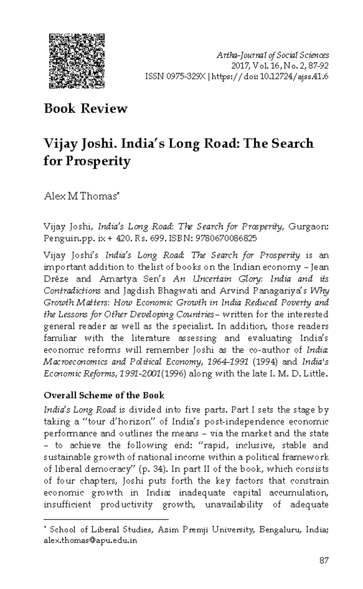 Vijay Joshi India s Long Road The Search - Artha-Journal of Social ...