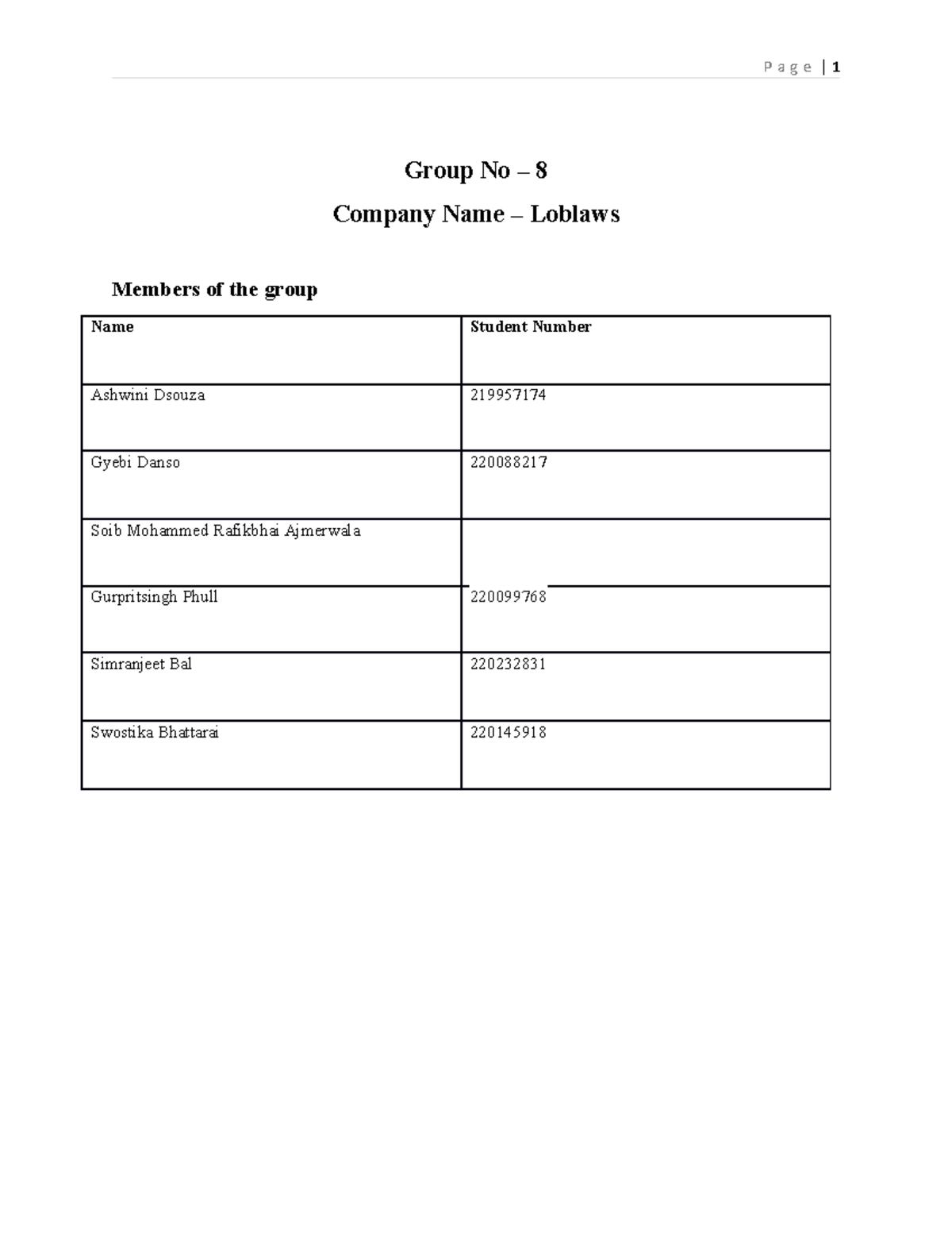 Corporate Finance Project - Group No – 8 Company Name – Loblaws Members ...