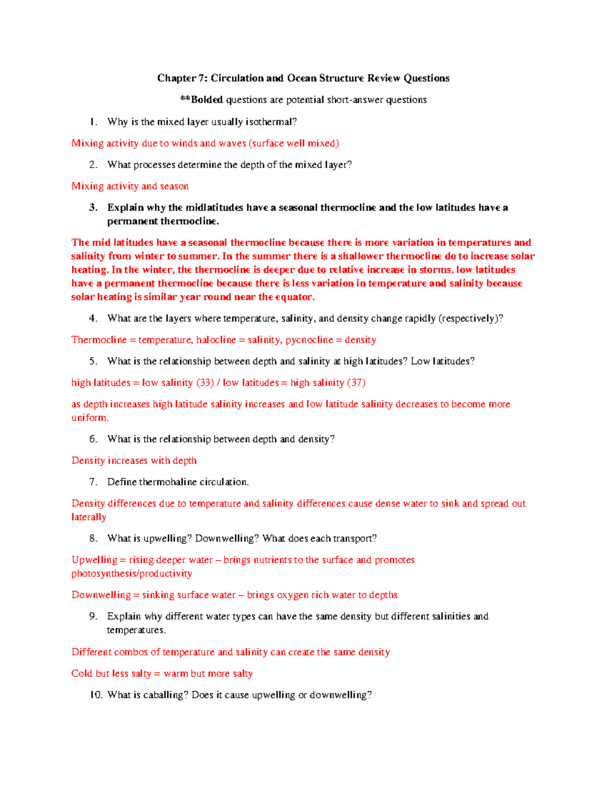 Chapter 7 Review Questions - Chapter 7: Circulation and Ocean Structure ...