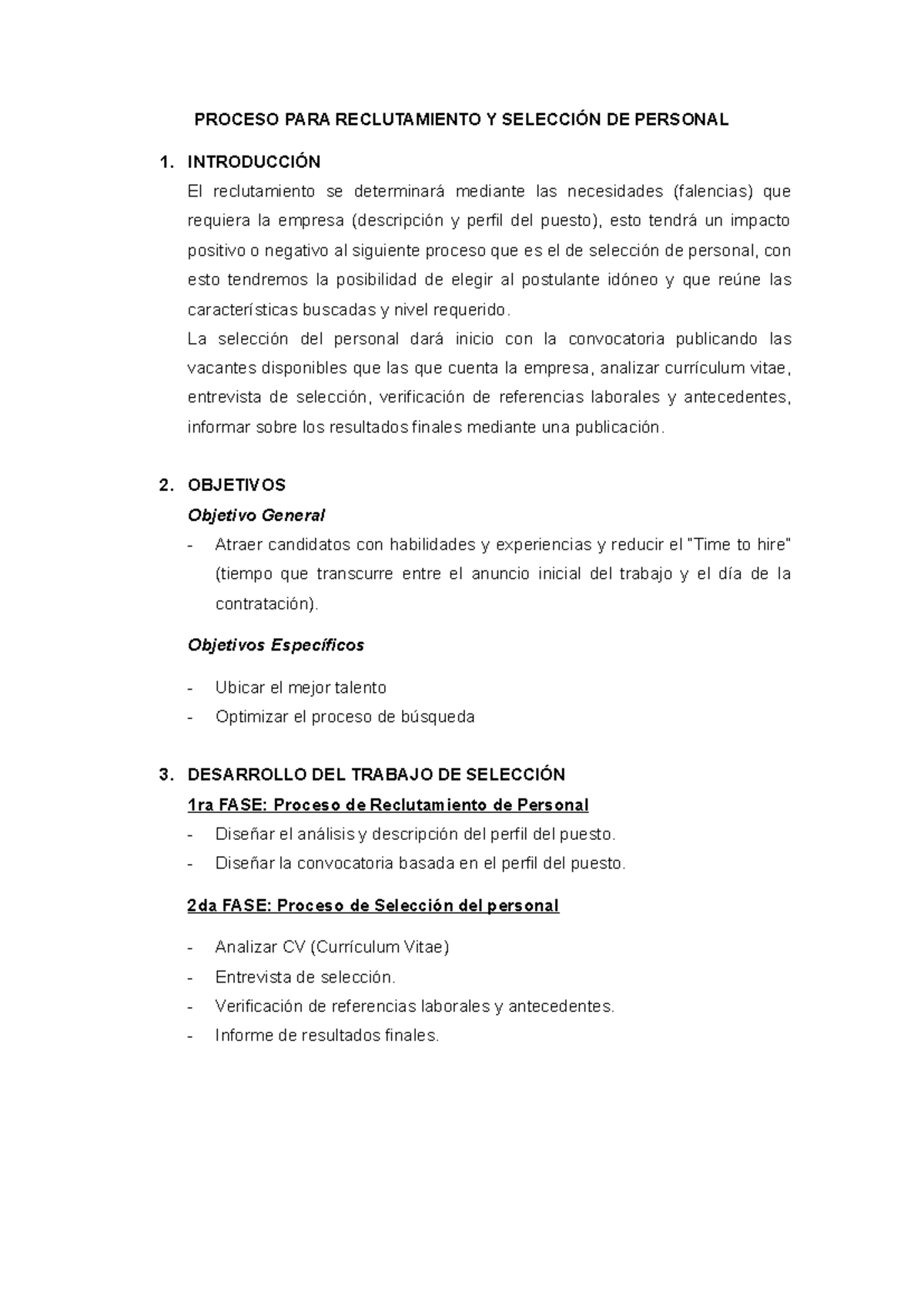 Proceso PARA Reclutamiento Y Selección DE Personal - PROCESO PARA RECLUTAMIENTO Y SELECCIÓN DE ...