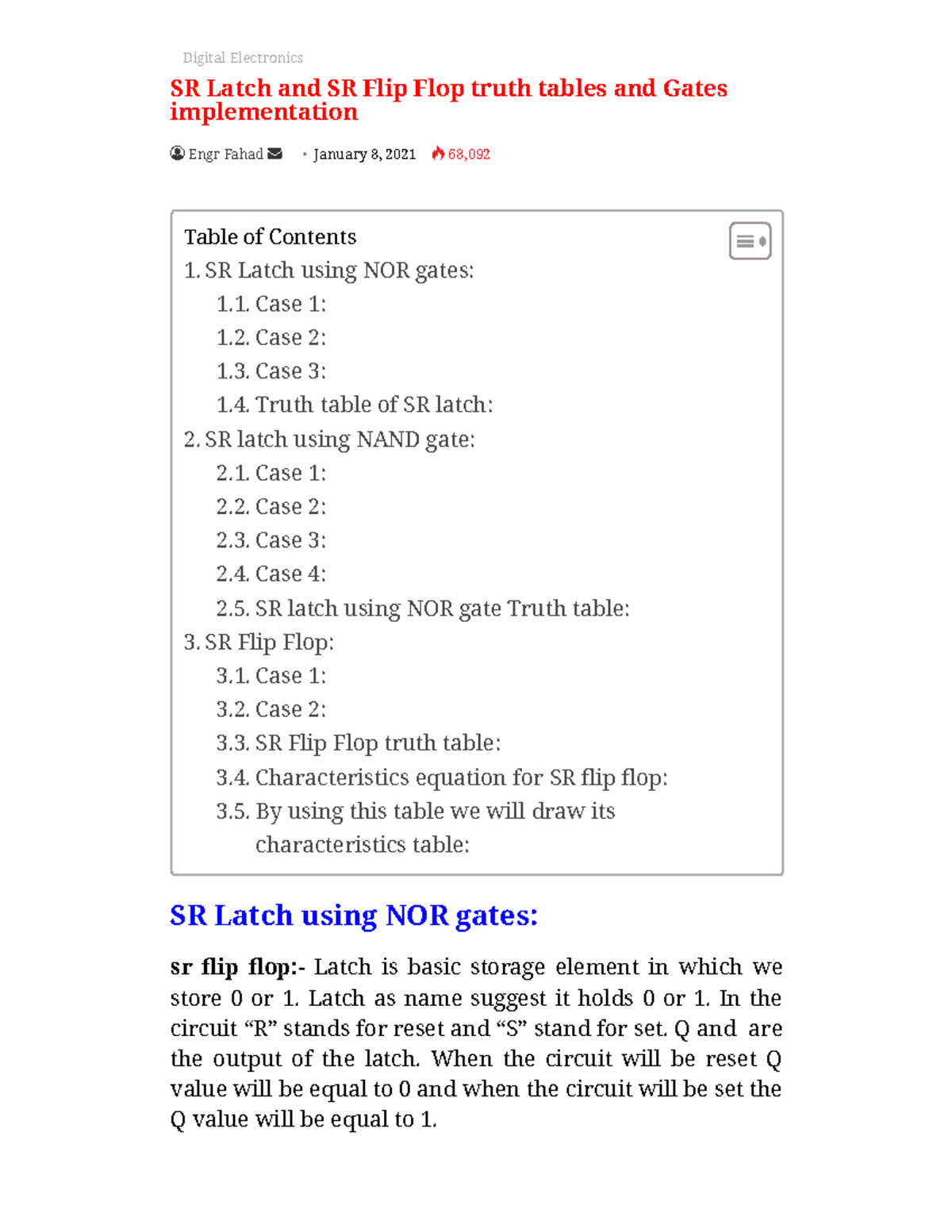 SR Latch and SR Flip Flop truth tables and Gates implementation - Latch ...