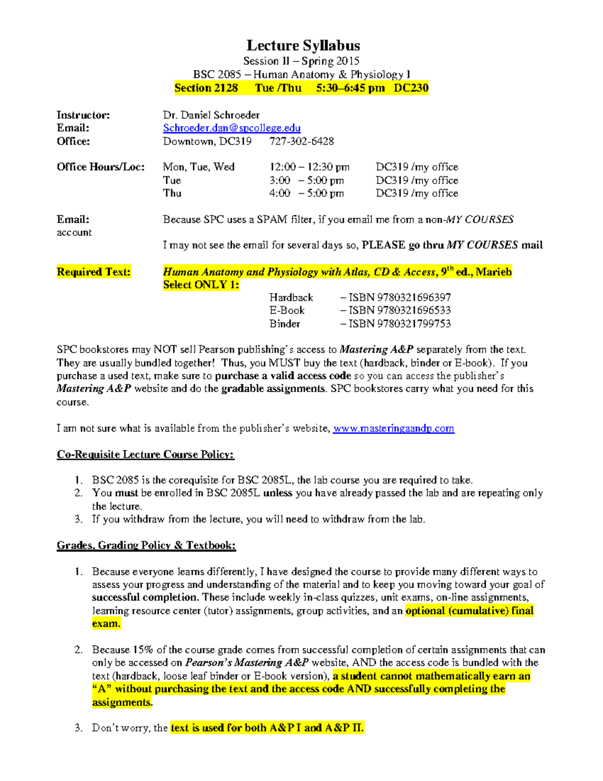 Spring 2015 BSC2085 Lecture Syllabus Schedule (495) - Lecture Syllabus ...