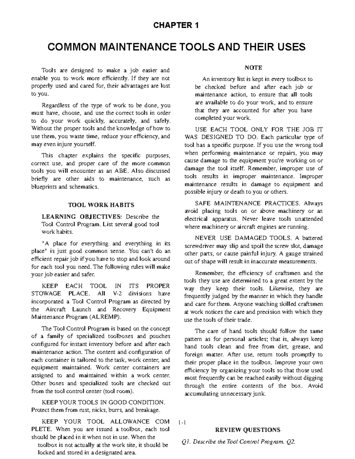 Handtools care and uses - CHAPTER 1 COMMON MAINTENANCE TOOLS AND THEIR ...