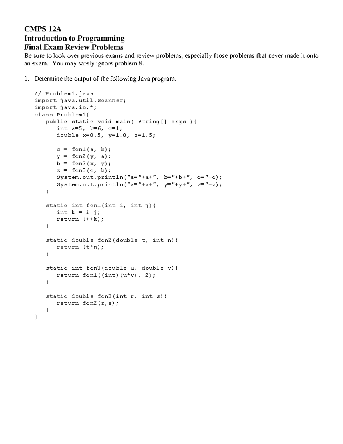 Review 3 - Summary Intro Program (Accel) - CMPS 12A Introduction to Programming Final Exam ...