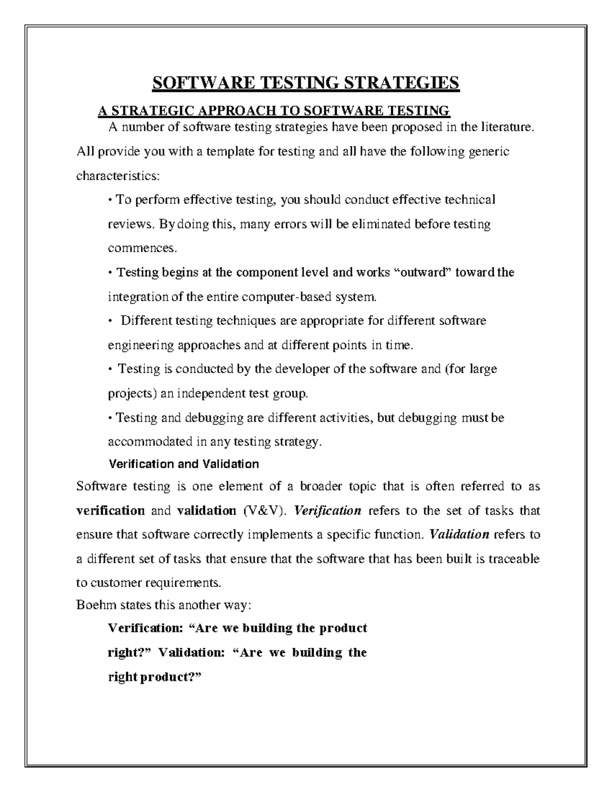 Testing Strategy Lecture Notes Software Testing Strategies A Strategic Approach To Software