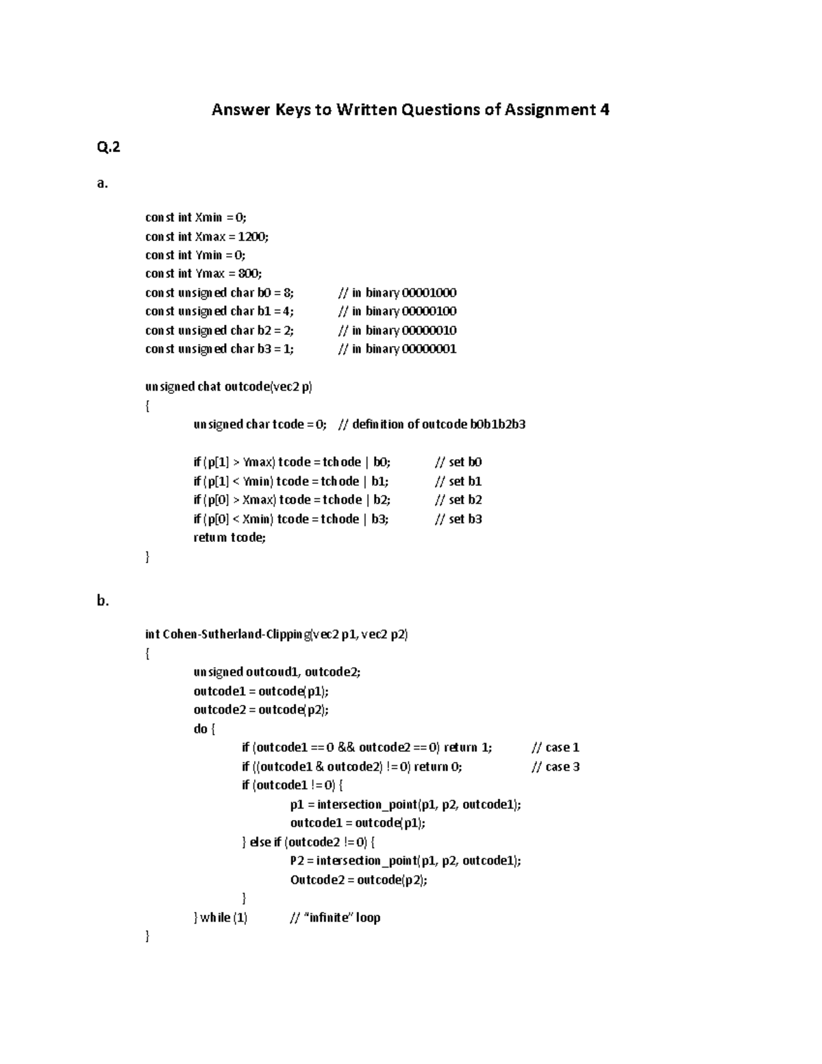 Ass4 part 2 solution key - Answer Keys to Written Questions of Assignment 4 Q. a. const int Xmin ...