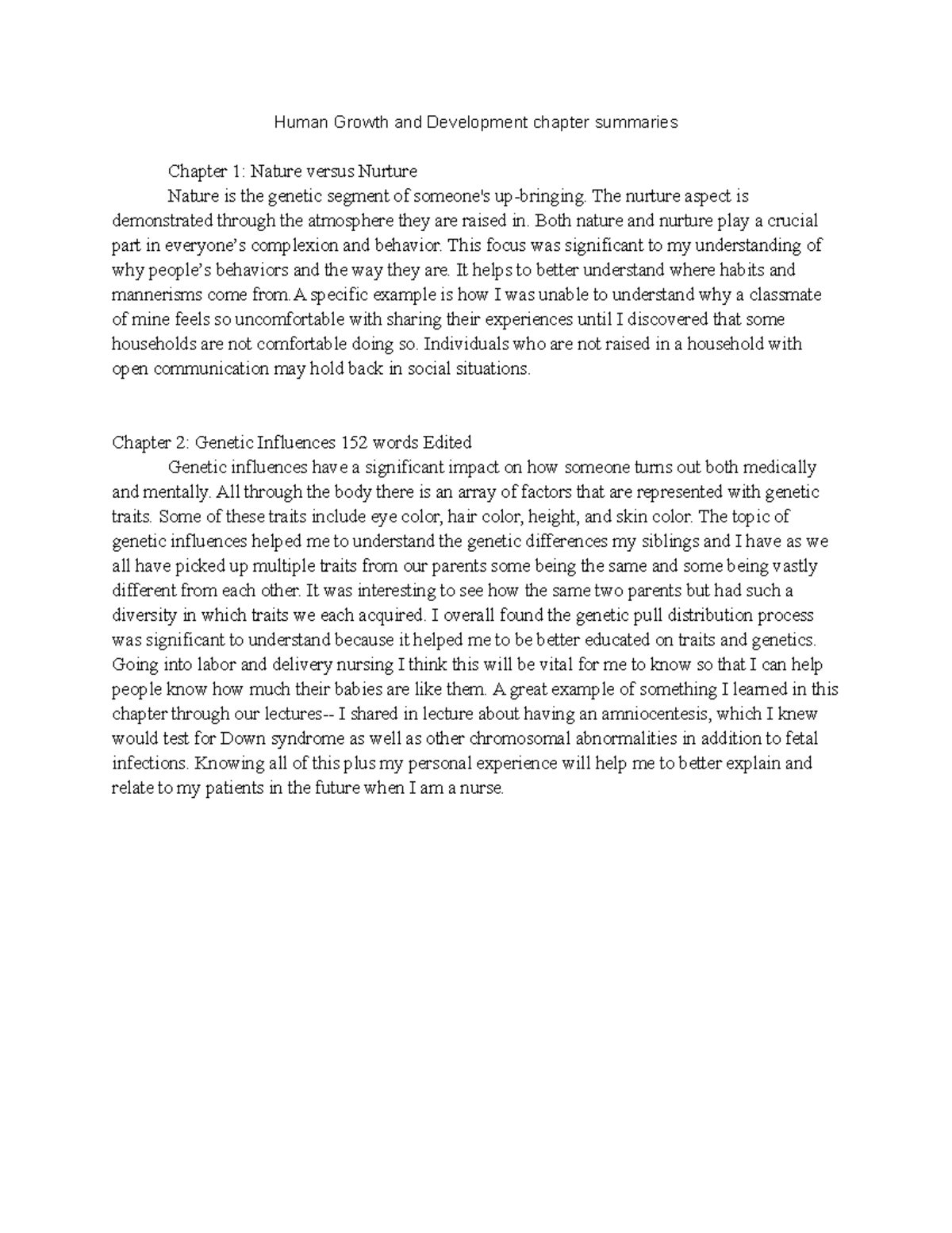 CH summ- 1-2 - we had different chapters we would cover; these are two ...