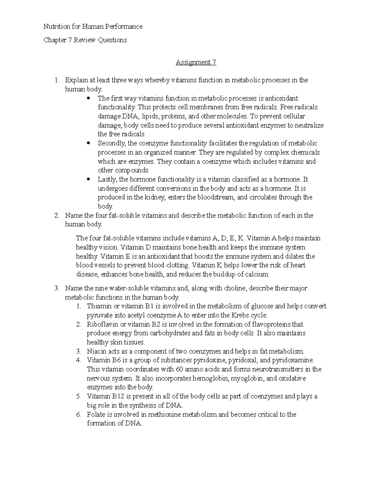 Chapter 7 Assignment (Nutrition) - Nutrition for Human Performance Chapter 7 Review Questions ...