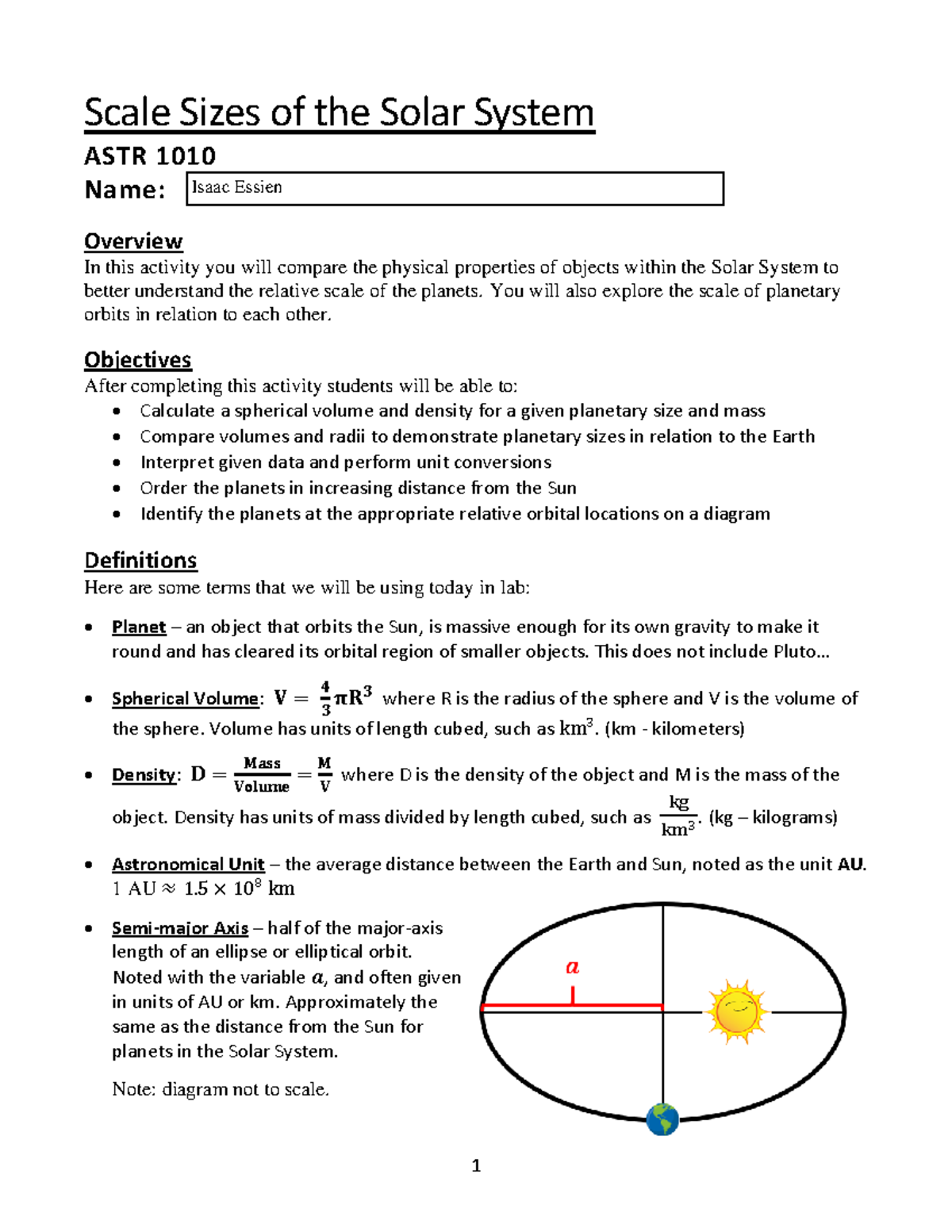 Essien-Scale Sizes Lab - Scale Sizes of the Solar System ASTR 1010 Name ... Essien-Scale Sizes Lab - Scale Sizes of the Solar System ASTR 1010 Name ...