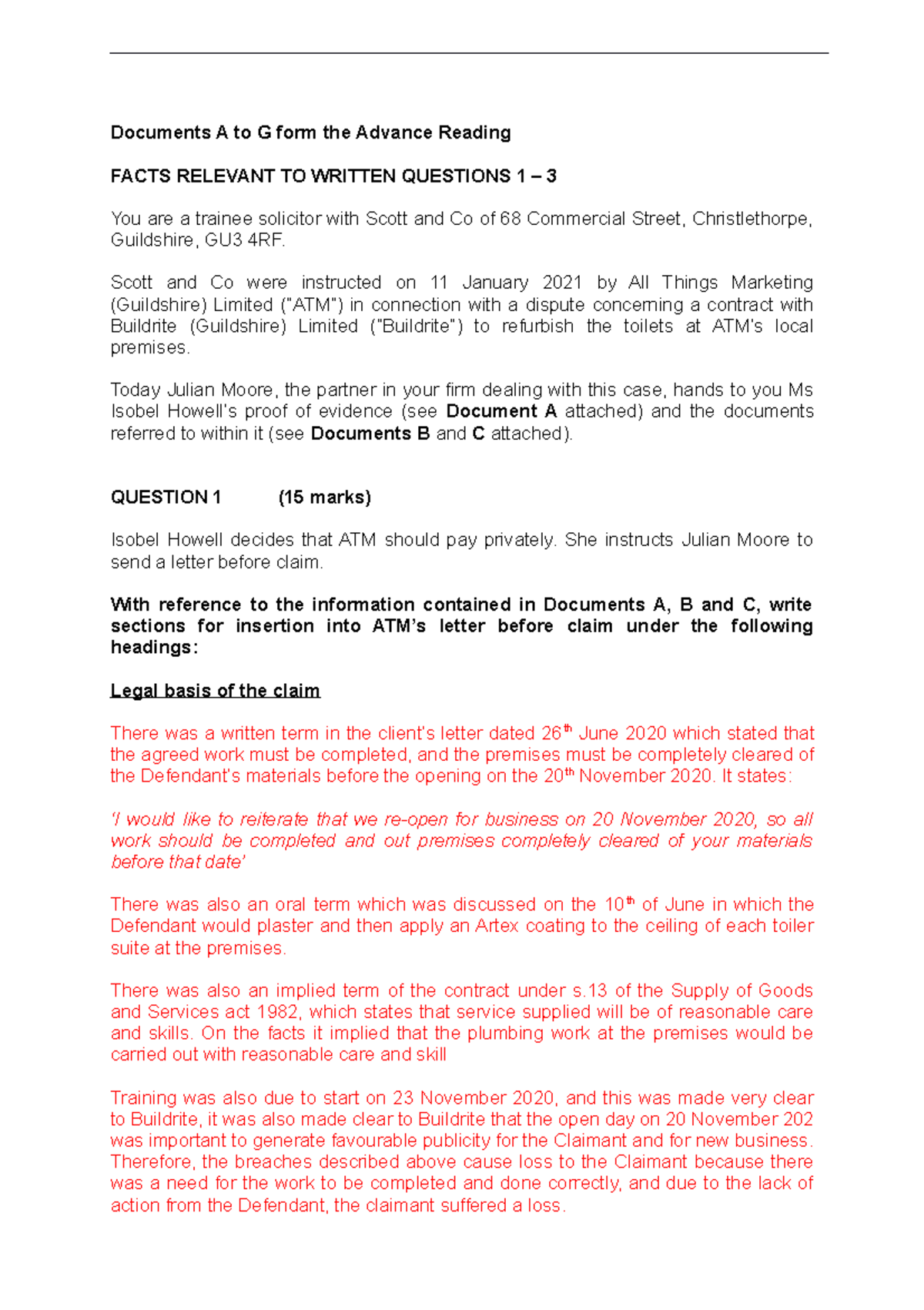 Dispute R Exam 2 - Documents A to G form the Advance Reading FACTS ...