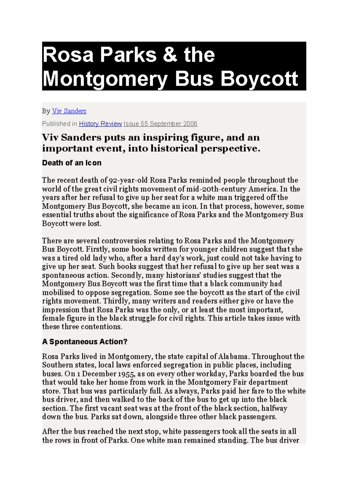 Rosa Parks - source - Rosa Parks & the Montgomery Bus Boycott By Viv ...