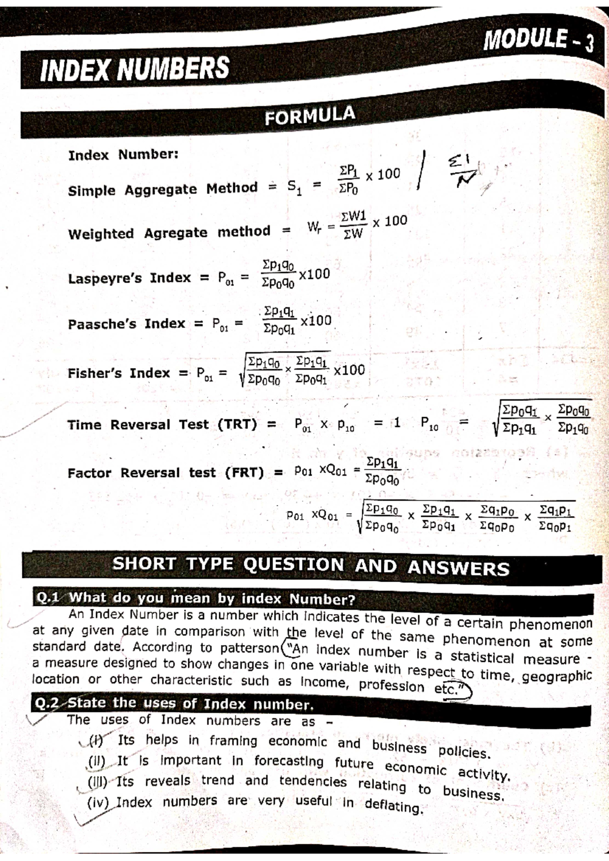 QT 2 - Index Number Short AND LONG TYPE QNS AND Answers - Quantitative ...