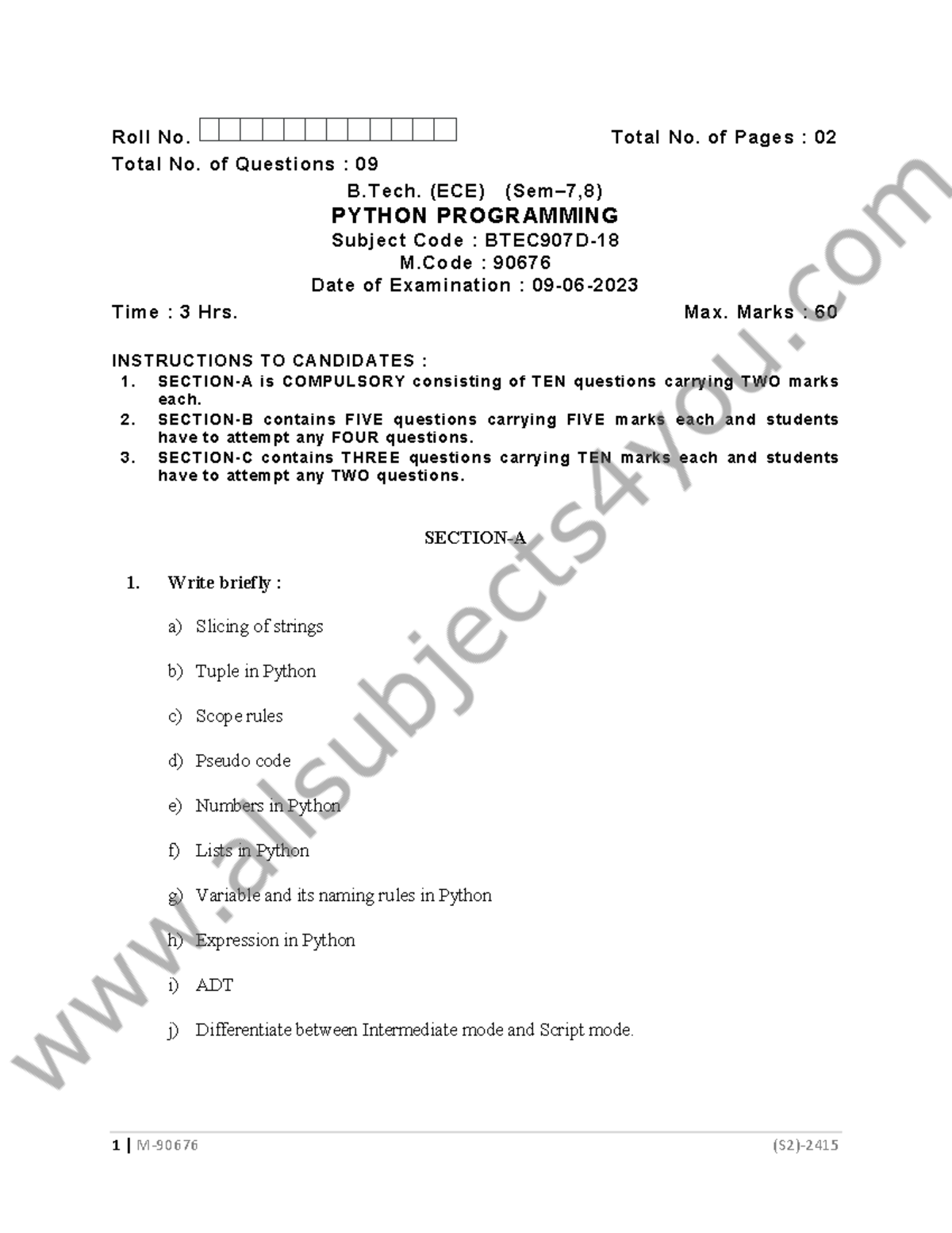 90676-BTech-BTEC-907D-18-sem-7-and-8 Question Paper - 1 | M-90676 (S2 ...