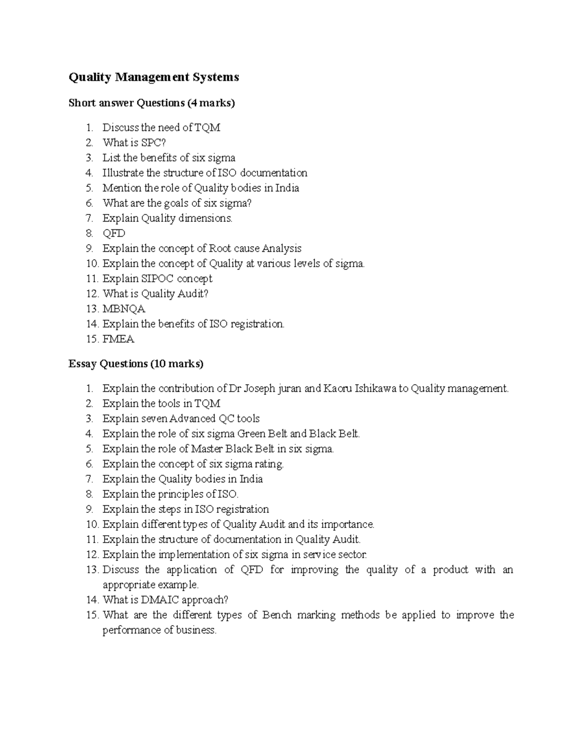 QMS - Notes of quality management system for mba students - Quality ...