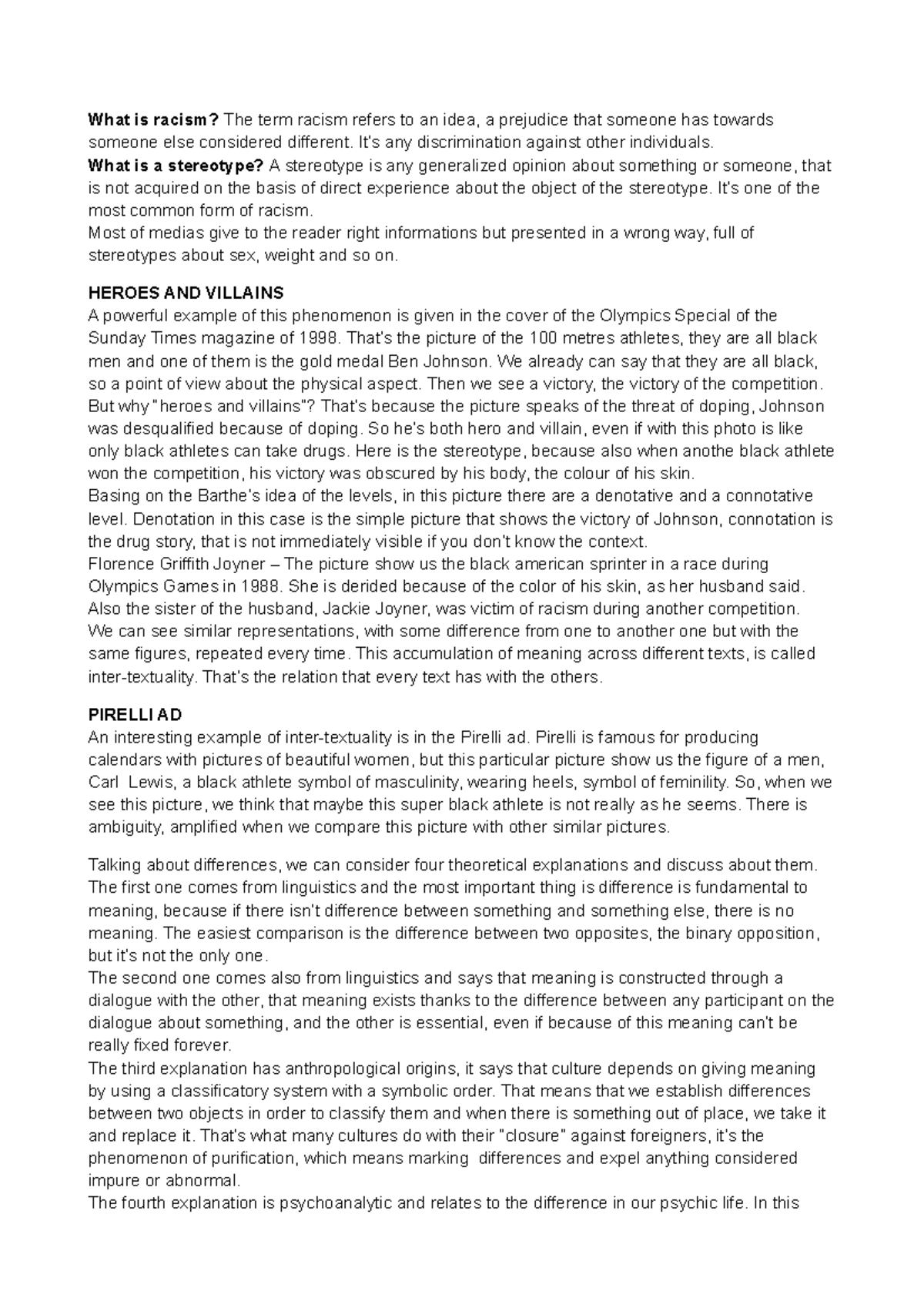 Racism E Stereotypes - Appunti - What is racism? The term racism refers ...